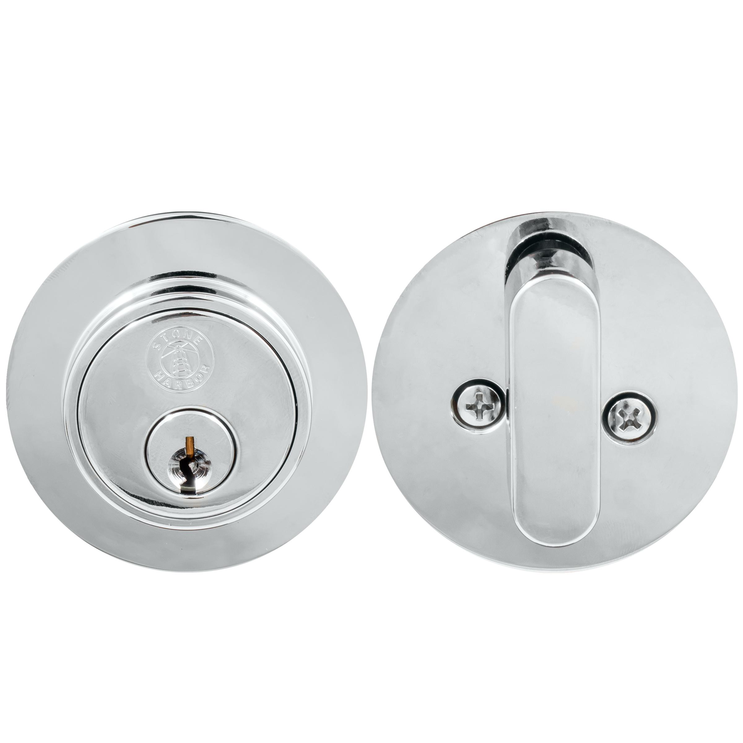 Grade 3 Contemporary Round Deadbolt, SC Keyway, Polished Chrome by ...