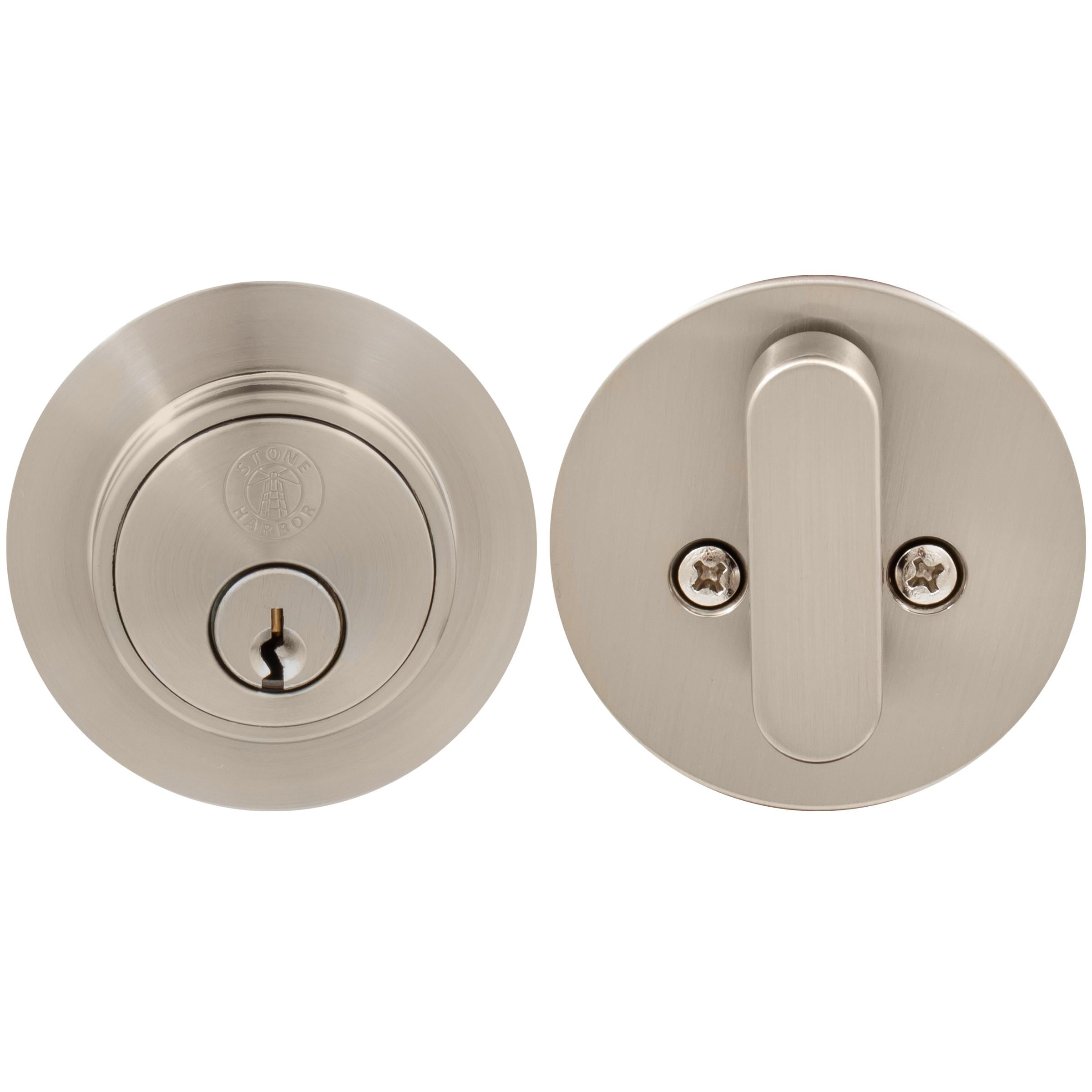 Grade 3 Contemporary Round Deadbolt, SC Keyway, Satin Nickel by Stone ...
