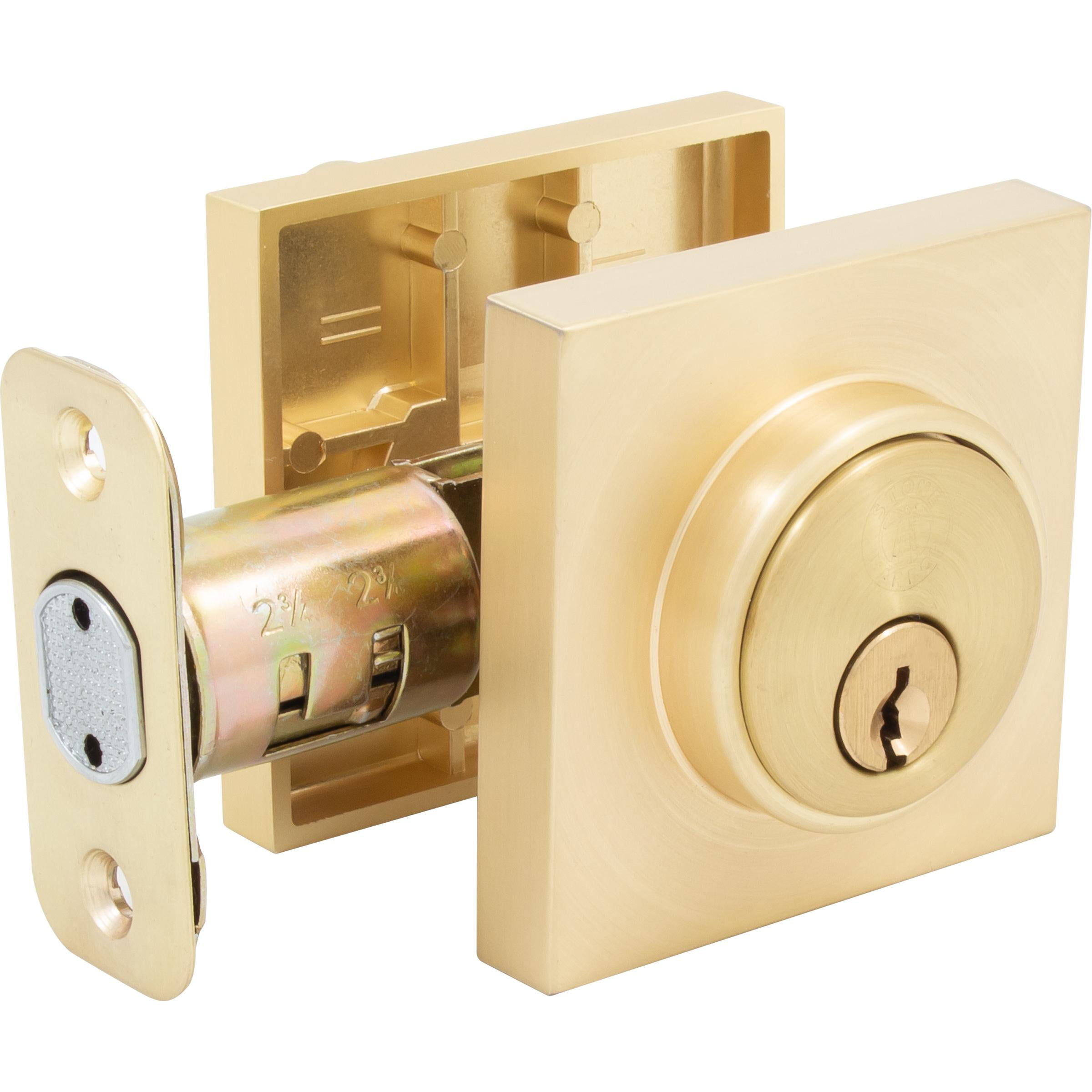 Grade 3 Contemporary Square Deadbolt, KW Keyway, Satin Brass by Stone ...