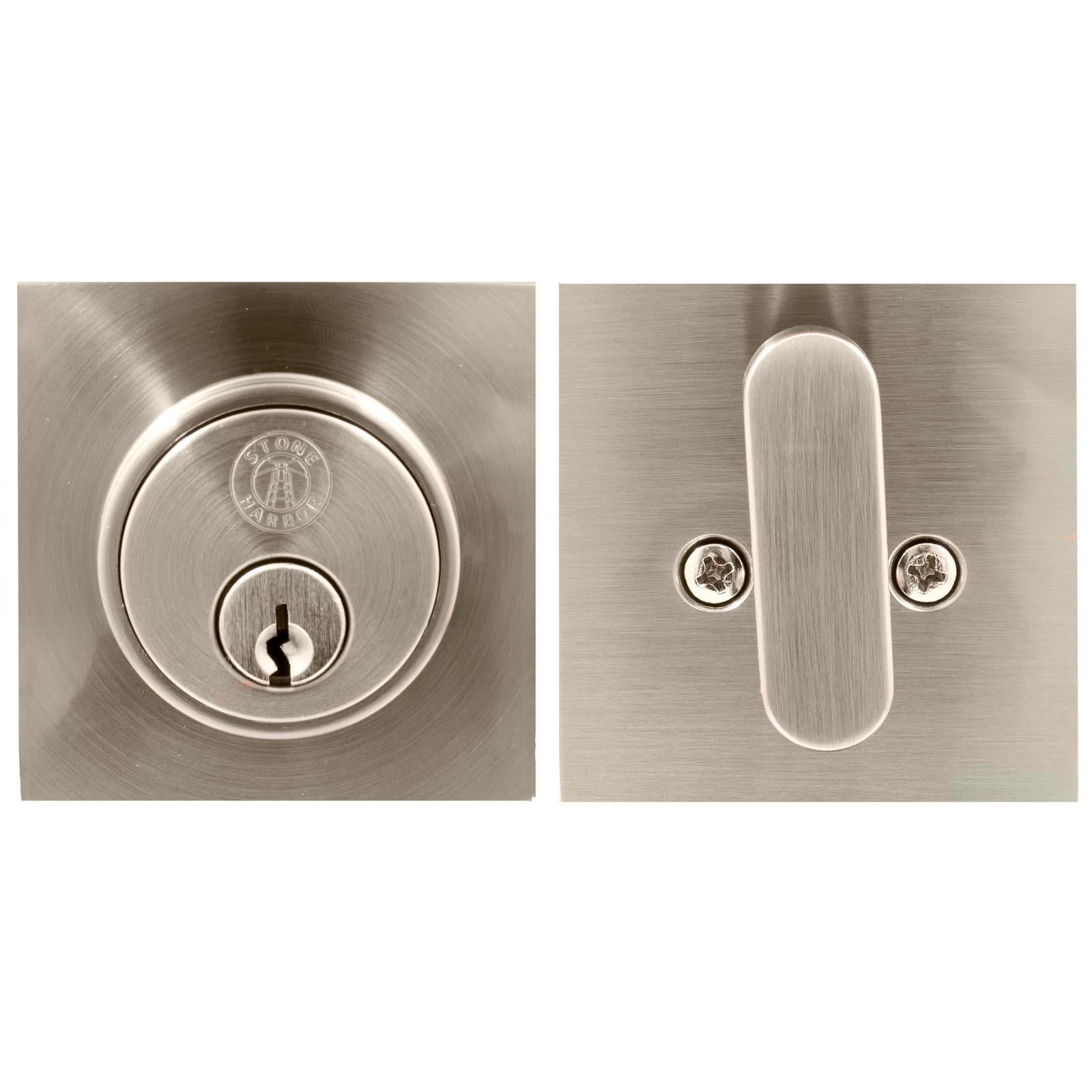Grade 3 Contemporary Square Deadbolt, SC Keyway, Satin Nickel by Stone ...