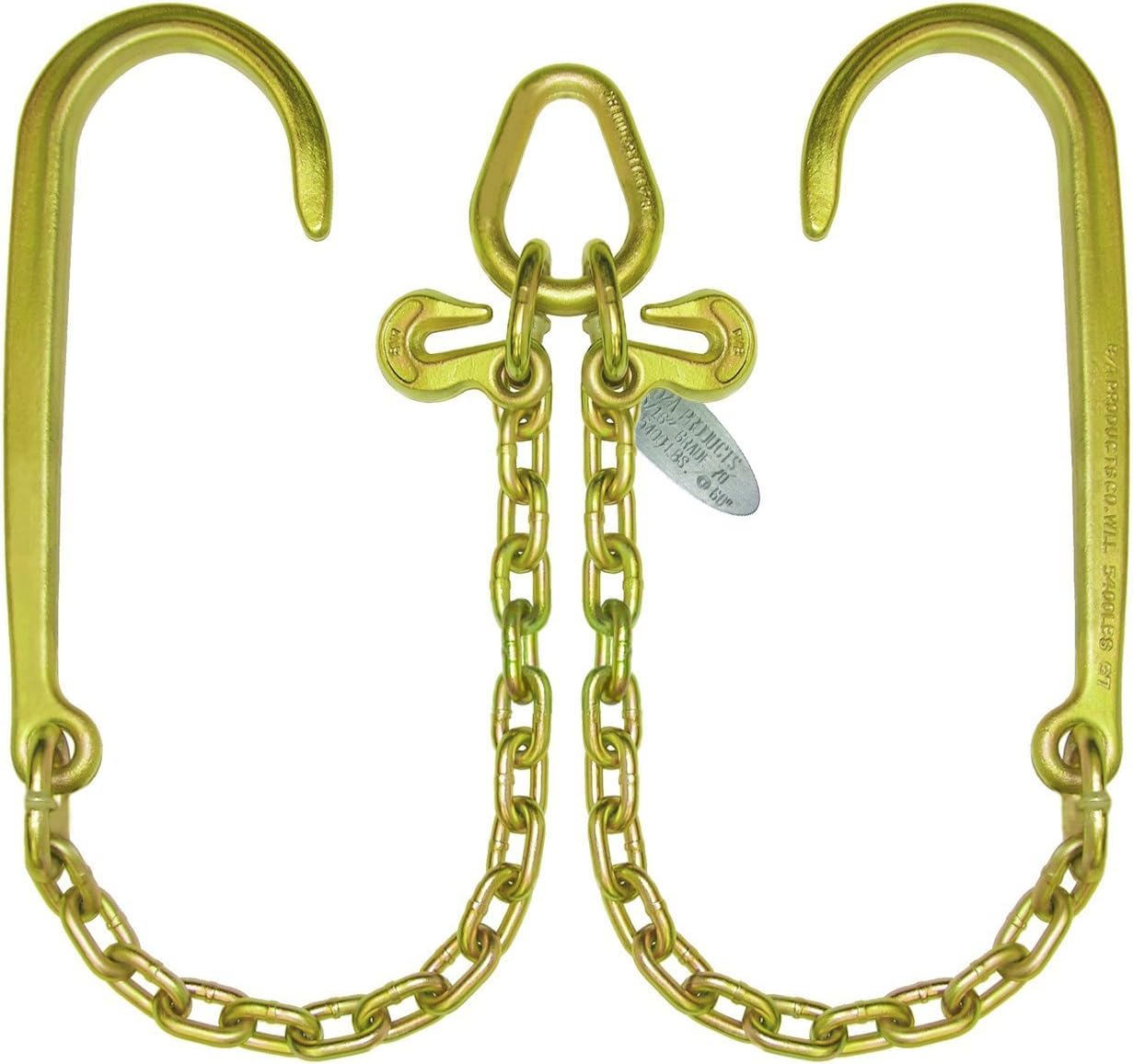 Grade 70 V Chain with 15" J Hook & Grab Hook on Pear Link 2' Legs Tow ...