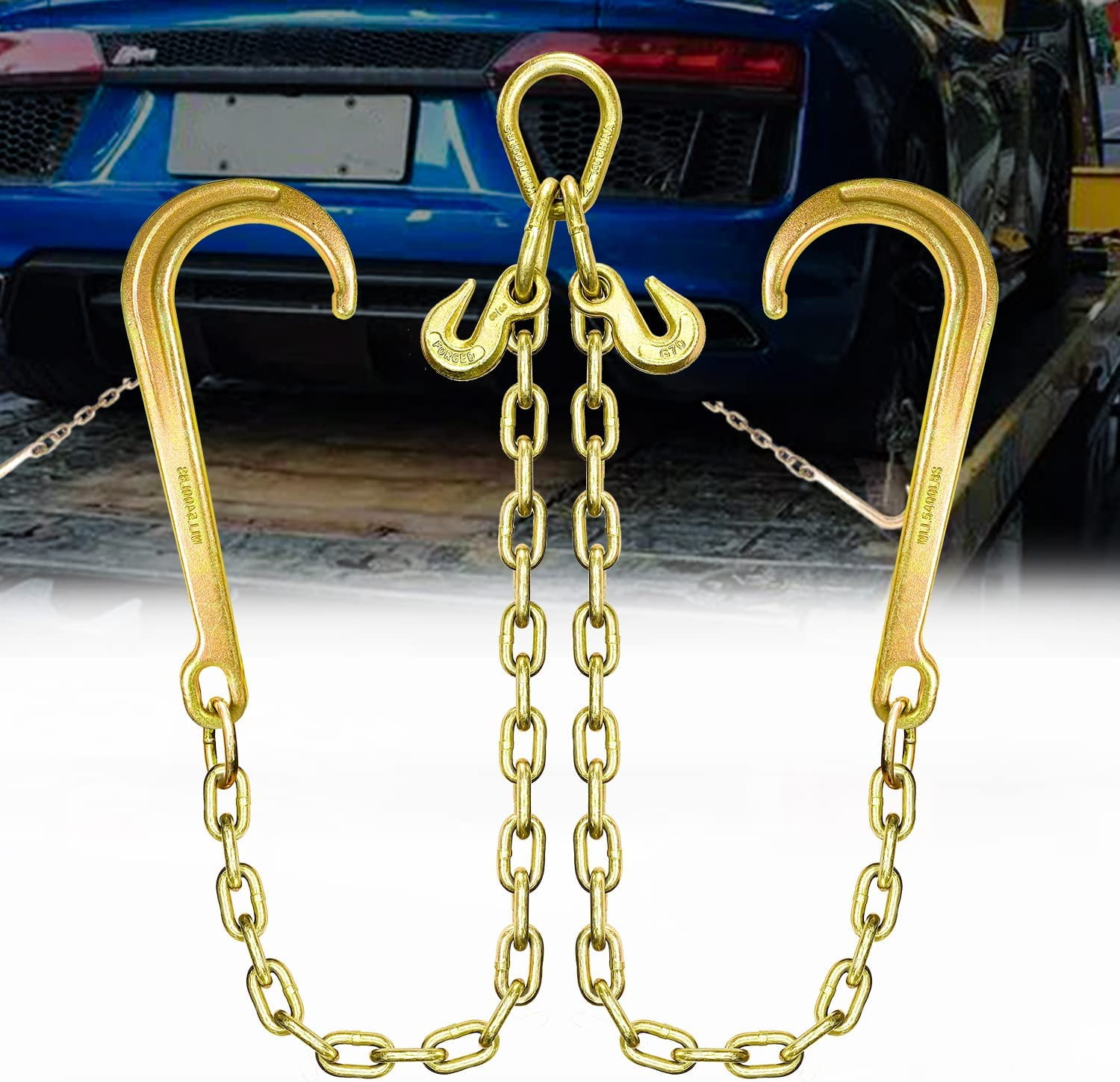 Grade 80 Chain V-Bridle | 3/8In x 2Ft Towing Chains Bridle with J Hooks ...