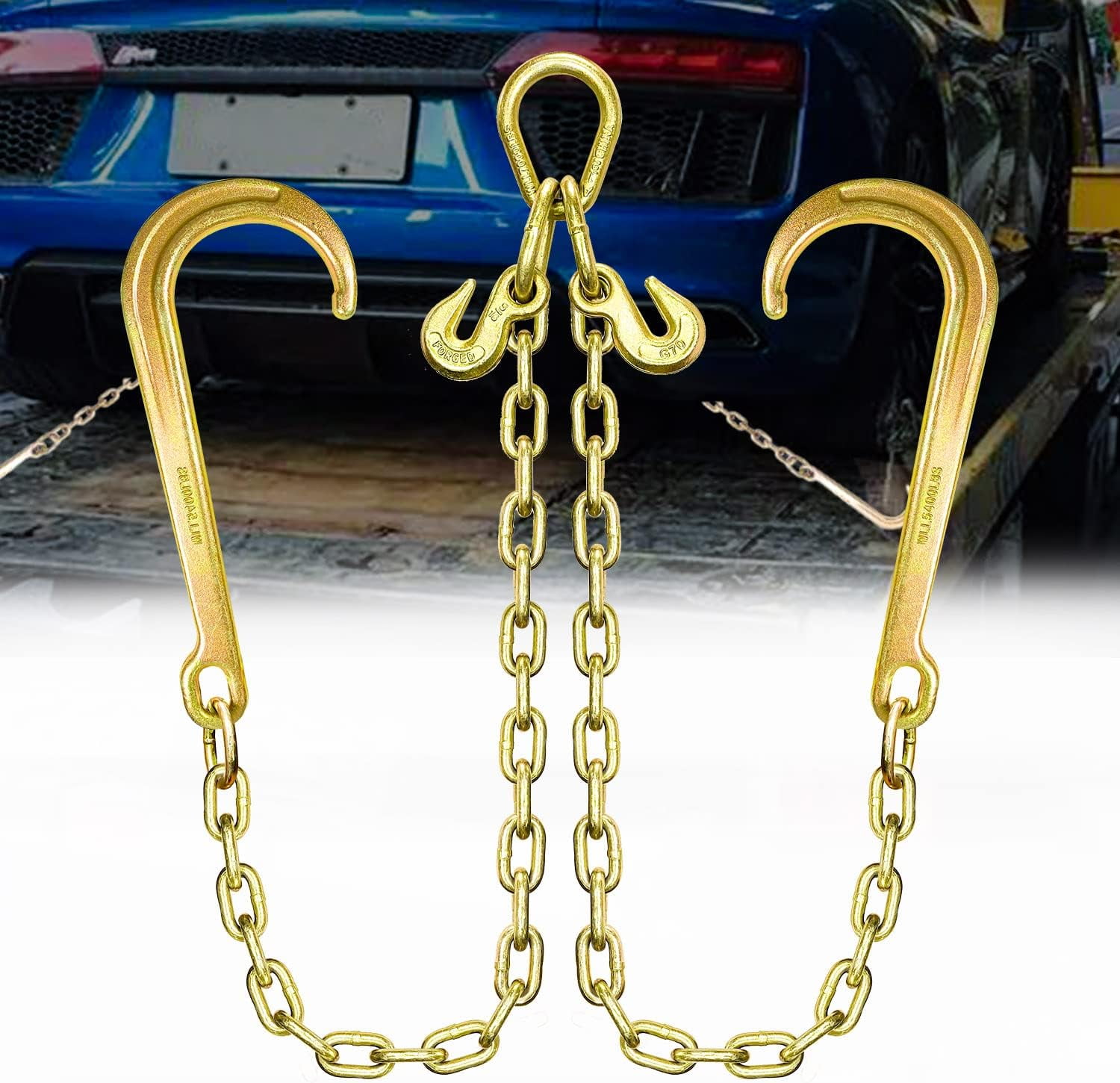 Grade 80 Chain V-Bridle | 5/16In x 2Ft Towing Chains Bridle with J ...