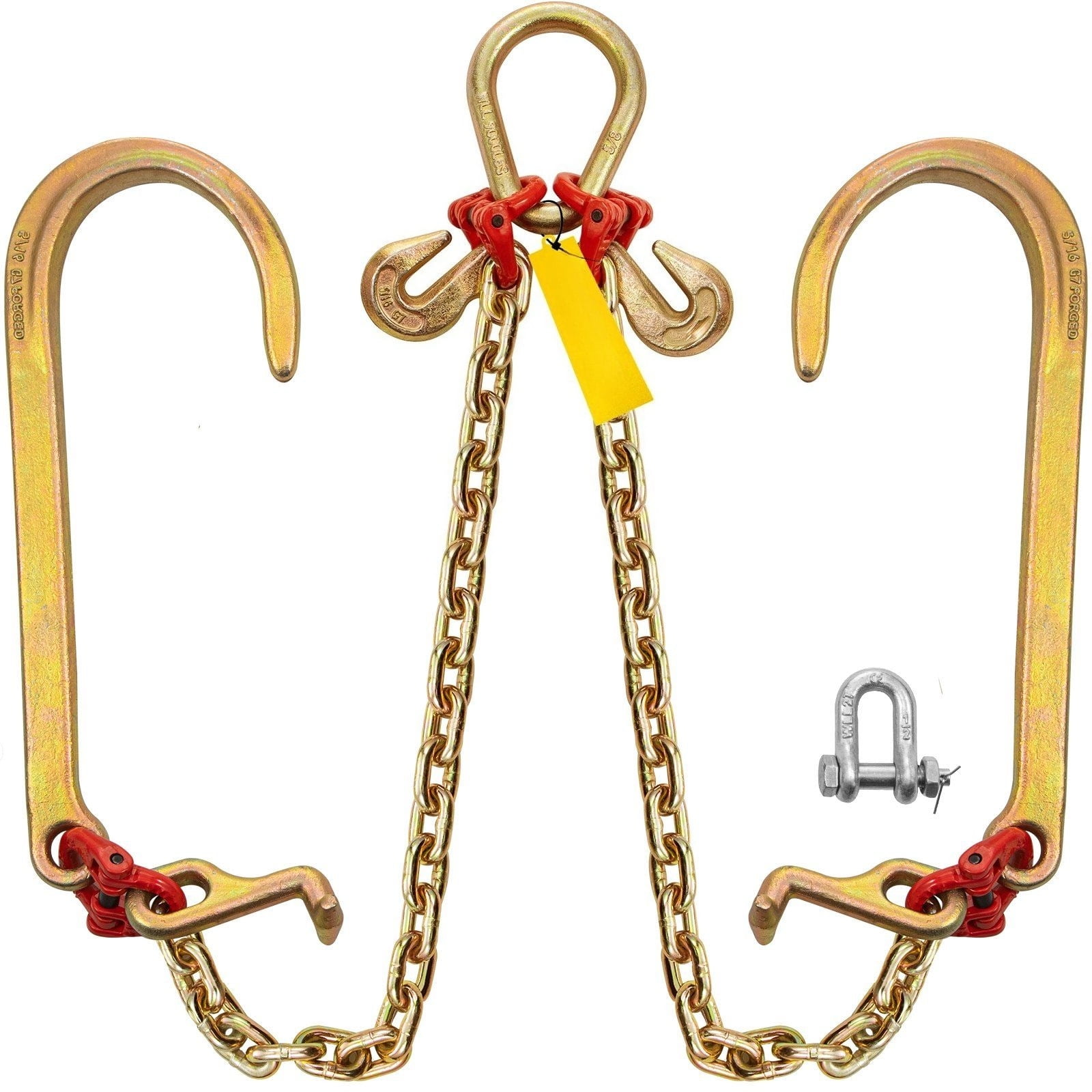 5/16" Grade 80 Lifting Chain, 2-Foot V-Bridle w/ TJ & Crab Hooks, 9260 ...