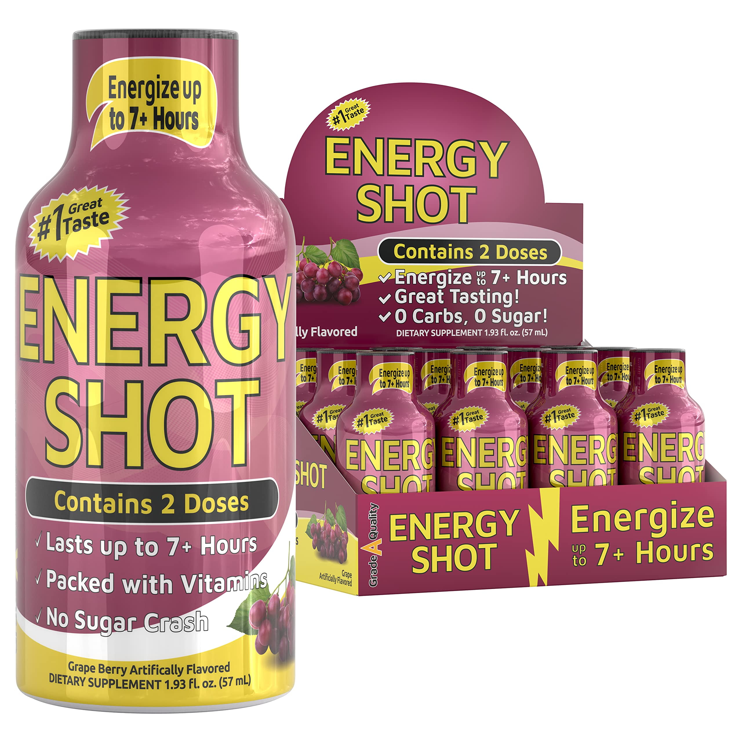 Grade A Quality Shots, Grape flavor, Up to 7+ Hours of Energy, 1.93 Fl ...