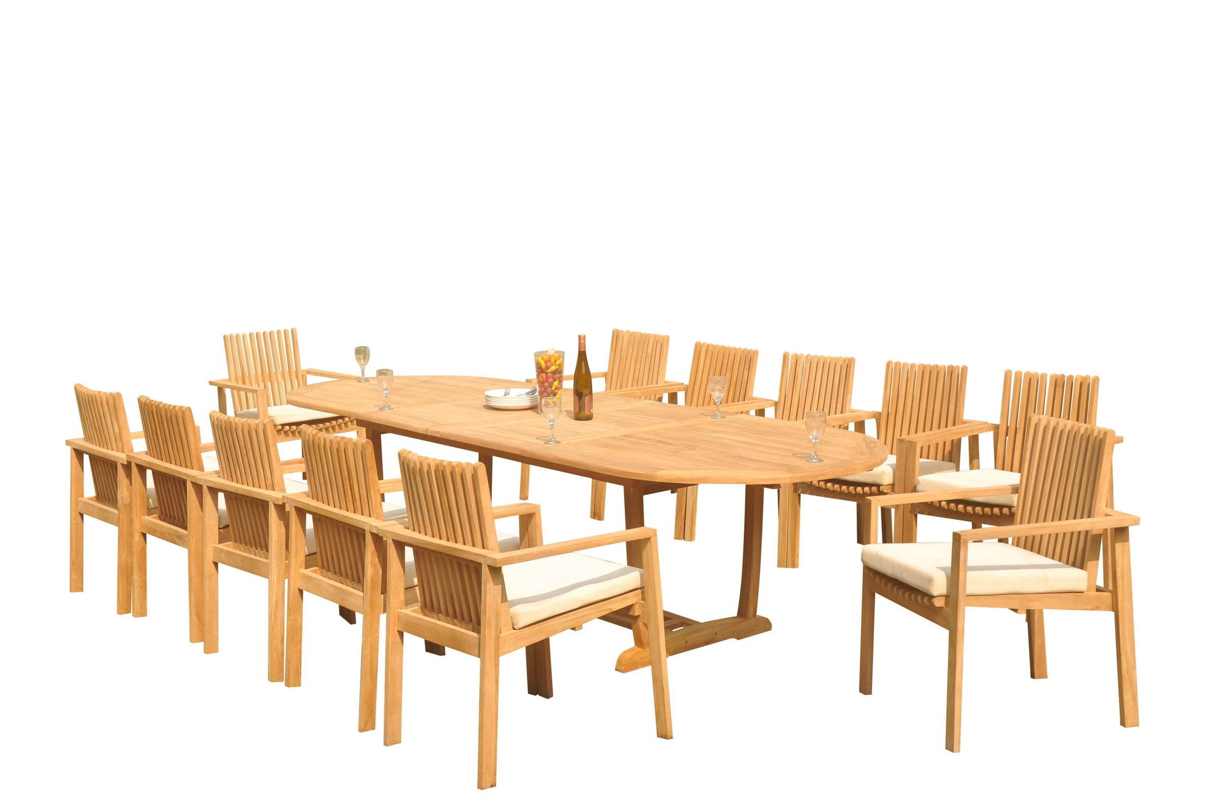 Grade-A Teak Dining Set: 12 Seater 13 Pc: 118" Mas Oval Trestle Leg ...