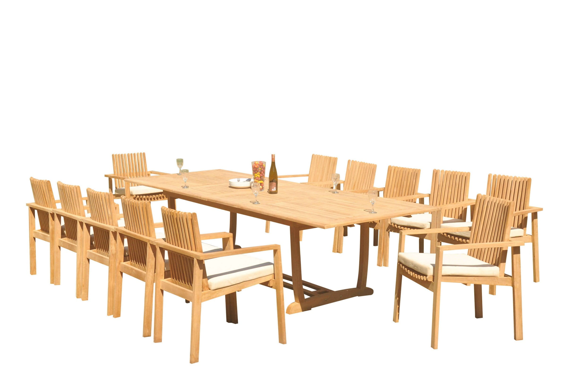 Grade-A Teak Dining Set: 12 Seater 13 Pc: 118" Mas Rectangle Trestle ...