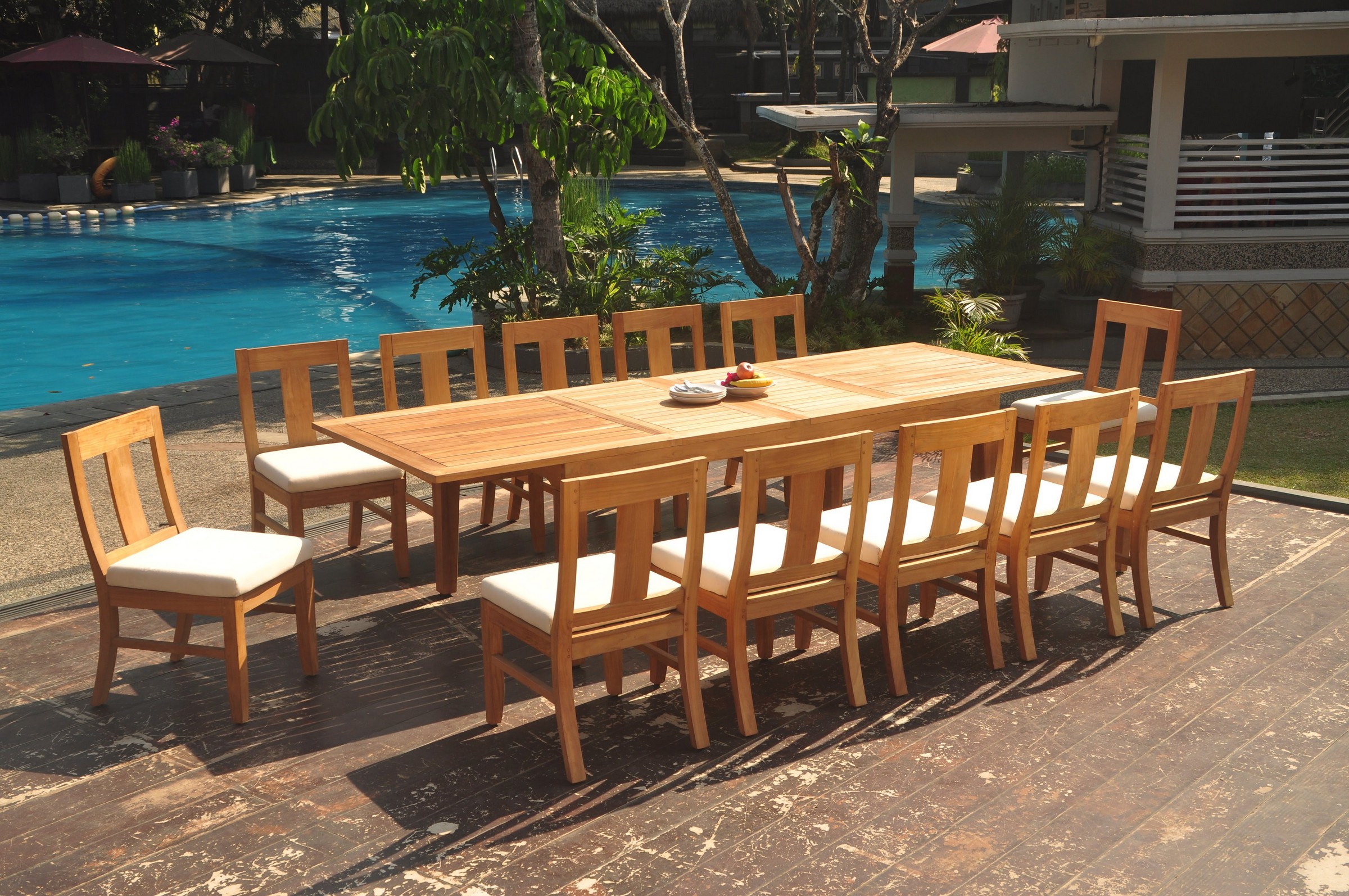 Grade-A Teak Dining Set: 12 Seater 13 Pc: 122" Caranas Double Extension Rectangle Table And 12 ...