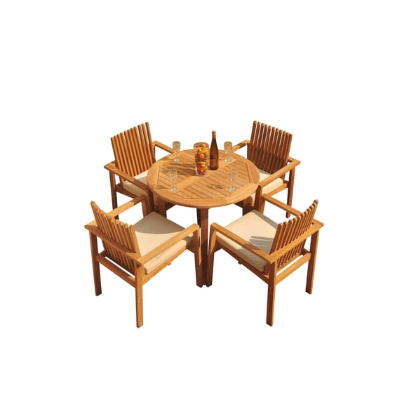 Grade-A Teak Dining Set: 4 Seater 5 Pc: 36" Round Table And 4 Clipper ...