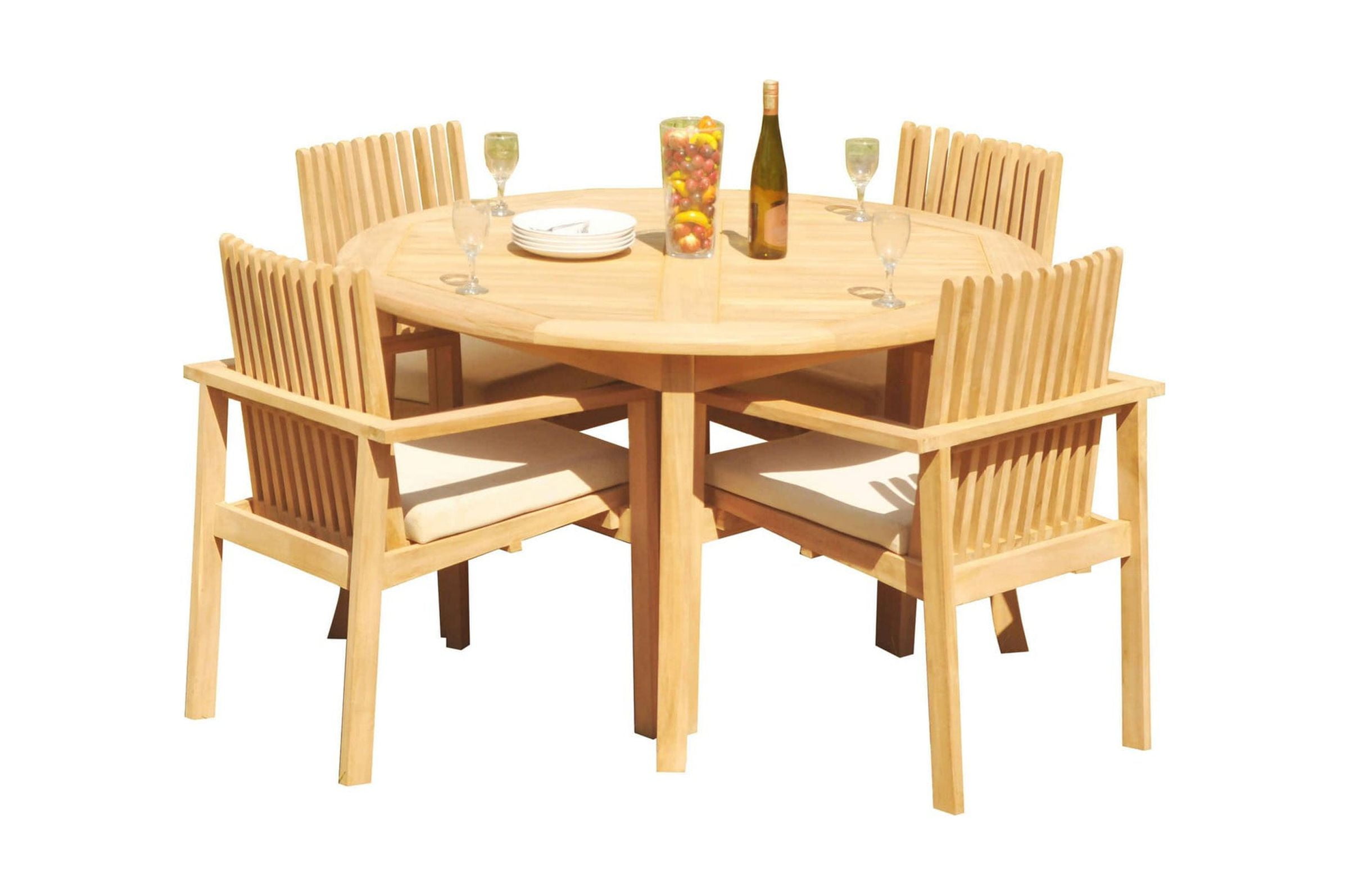 Grade-A Teak Dining Set: 4 Seater 5 Pc: 52" Round Table And 4 Clipper ...