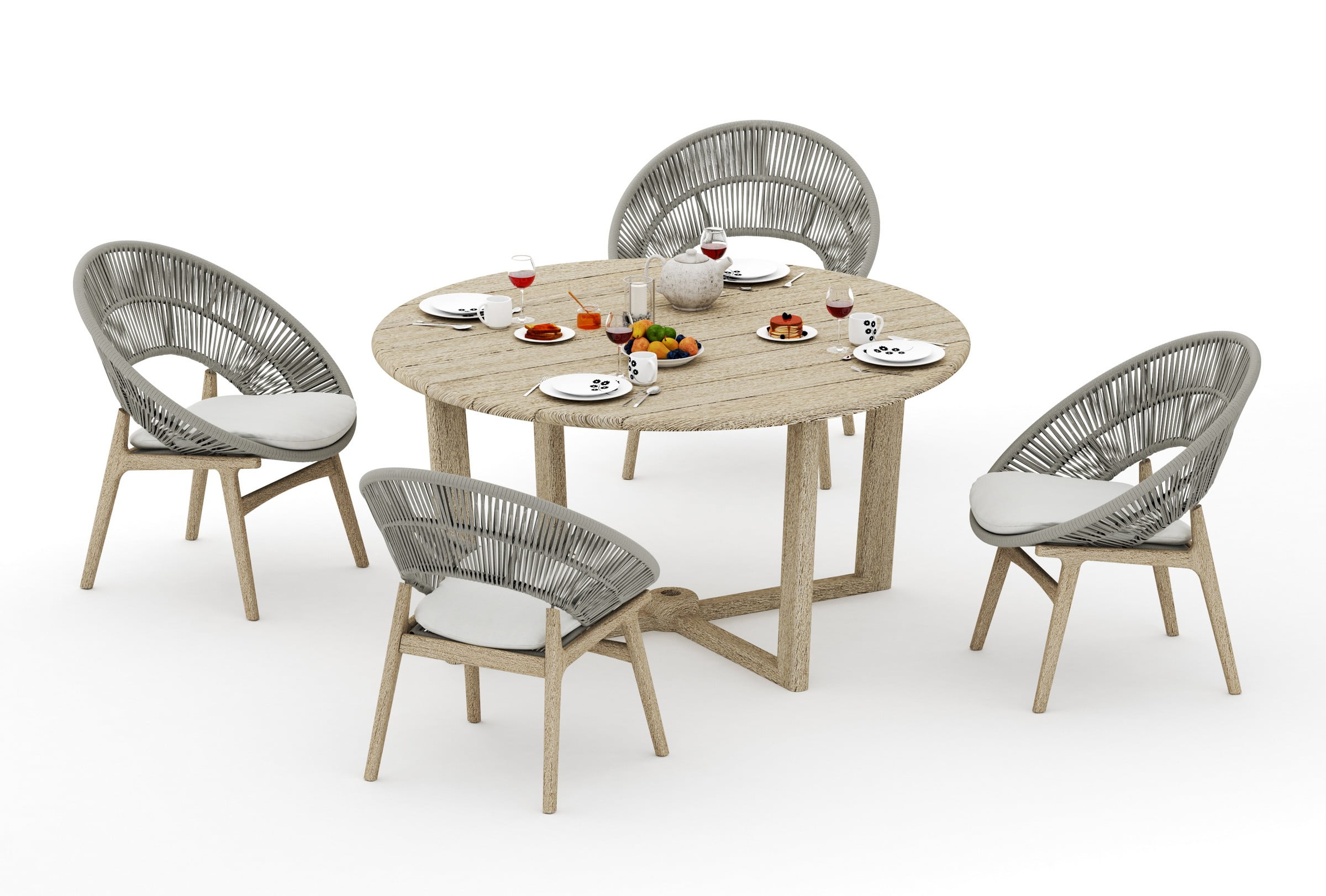 Grade-A Teak Dining Set: 4 Seater 5 Pc: And 4 RobasWT Arm Chairs ...
