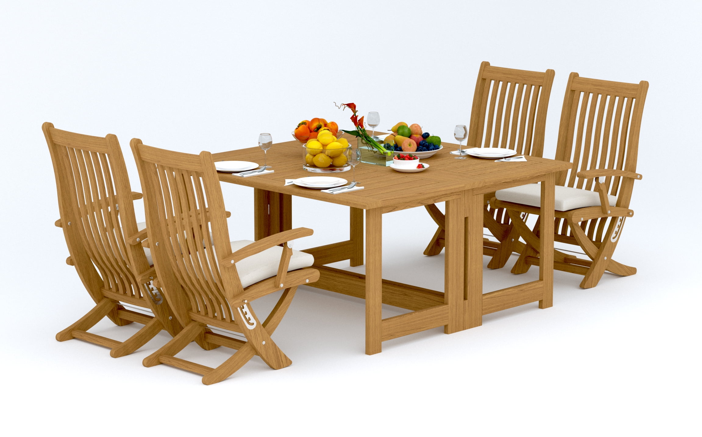 Grade-A Teak Dining Set: 4 Seater 5 Pc: And 4 Warwick Arm Chairs ...