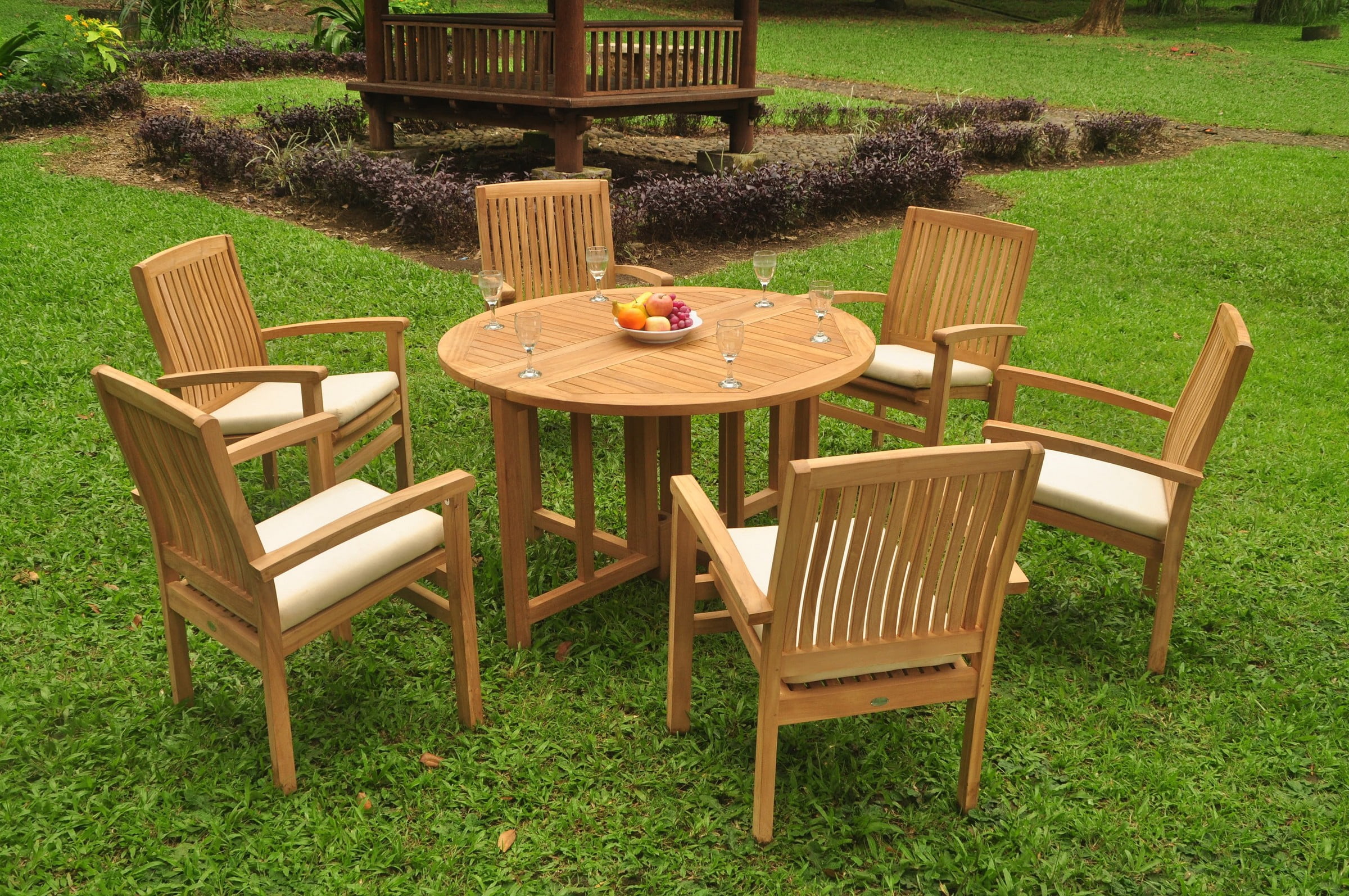 Grade-A Teak Dining Set: 6 Seater 7 Pc: 48" Round Butterfly Table And 6 ...