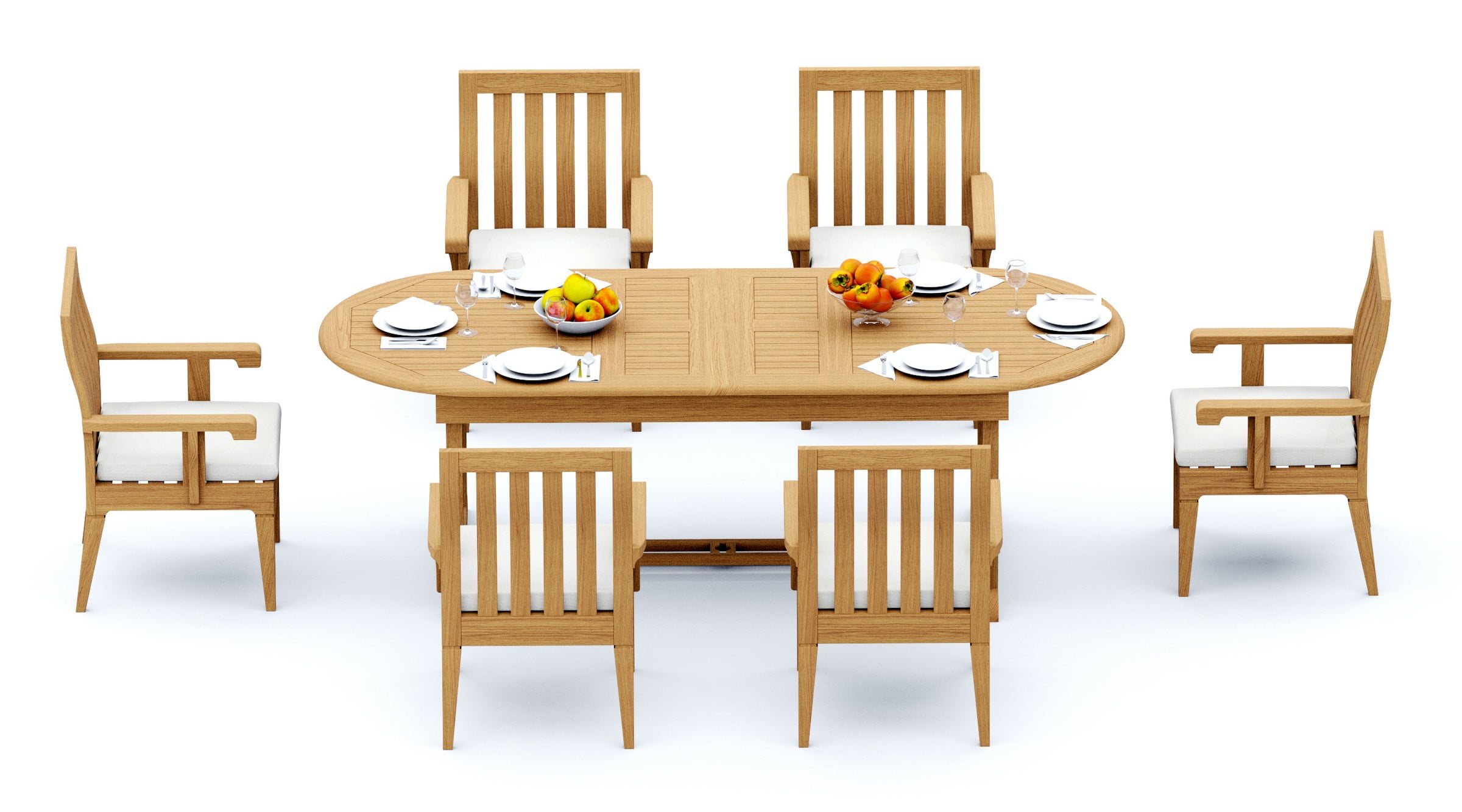Grade-A Teak Dining Set: 6 Seater 7 Pc: And 6 Caranas Arm Chairs ...