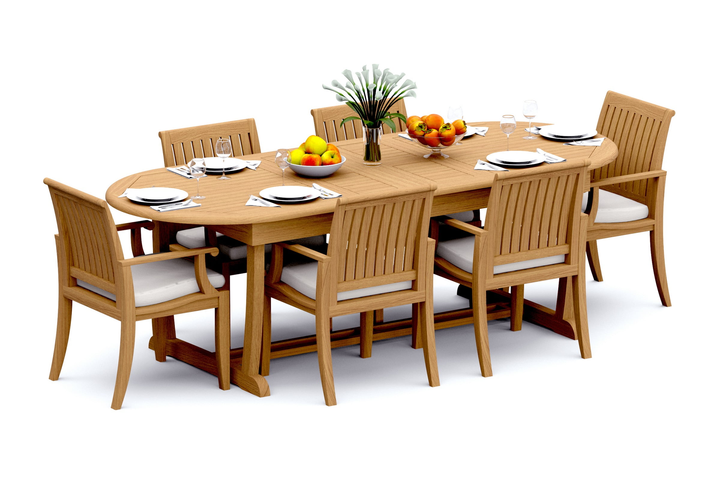 Grade-A Teak Dining Set: 6 Seater 7 Pc: And 6 Lagos Arm Chairs Outdoor ...