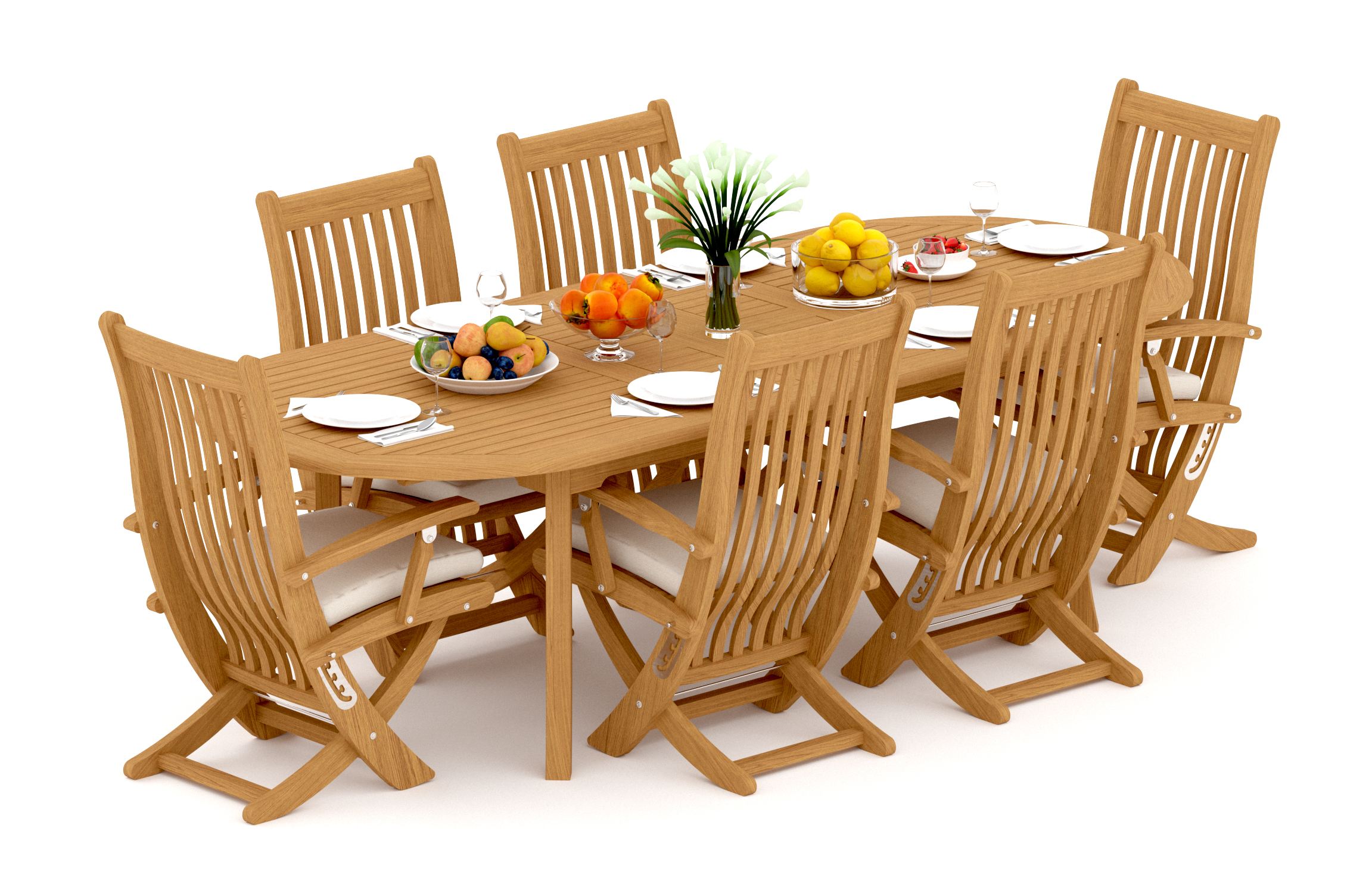 Grade-A Teak Dining Set: 6 Seater 7 Pc: And 6 Warwick Arm Chairs ...