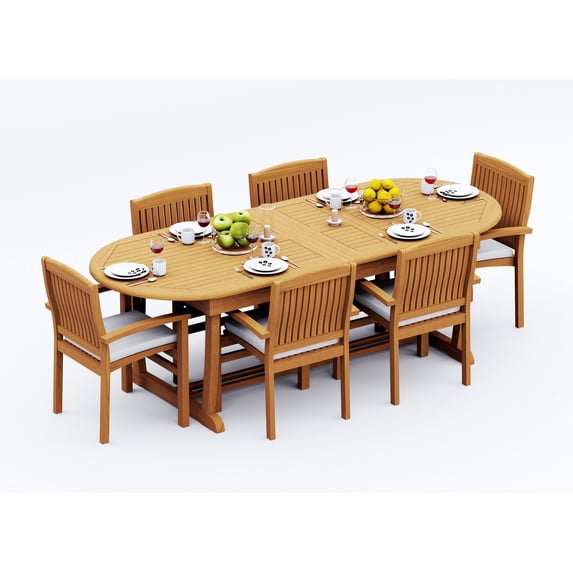 Grade-A Teak Dining Set: 6 Seater 7 Pc: And 6 Wave Arm Chairs Outdoor ...