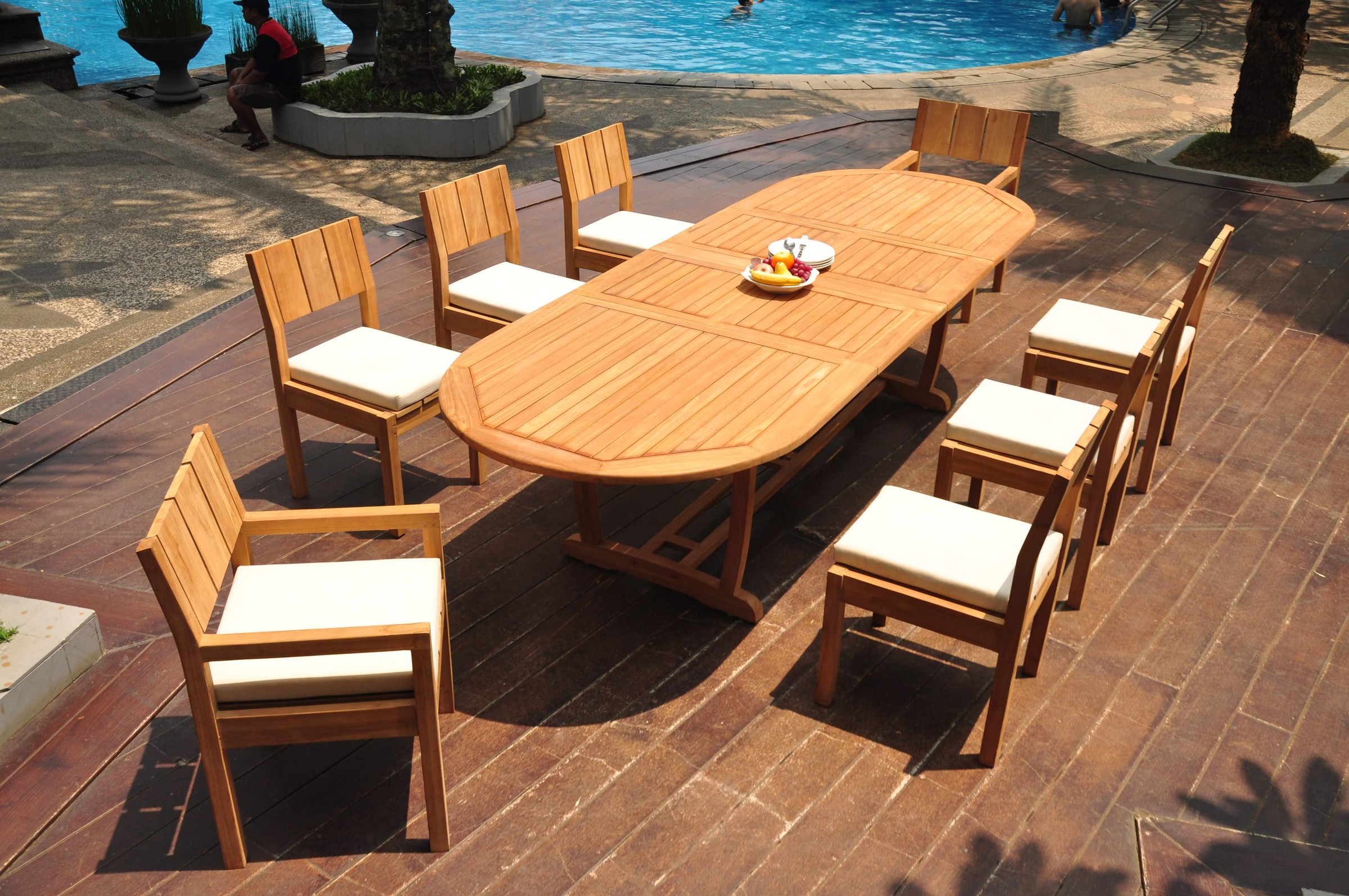 Grade-A Teak Dining Set: 8 Seater 9 Pc: 118" Double Extension Mas Oval ...