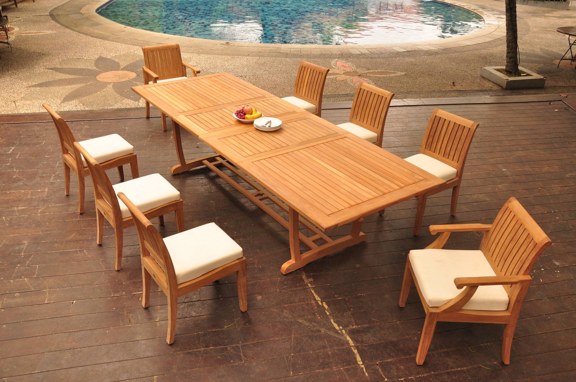 Grade-A Teak Dining Set: 8 Seater 9 Pc: 118" Double Extension Mas ...