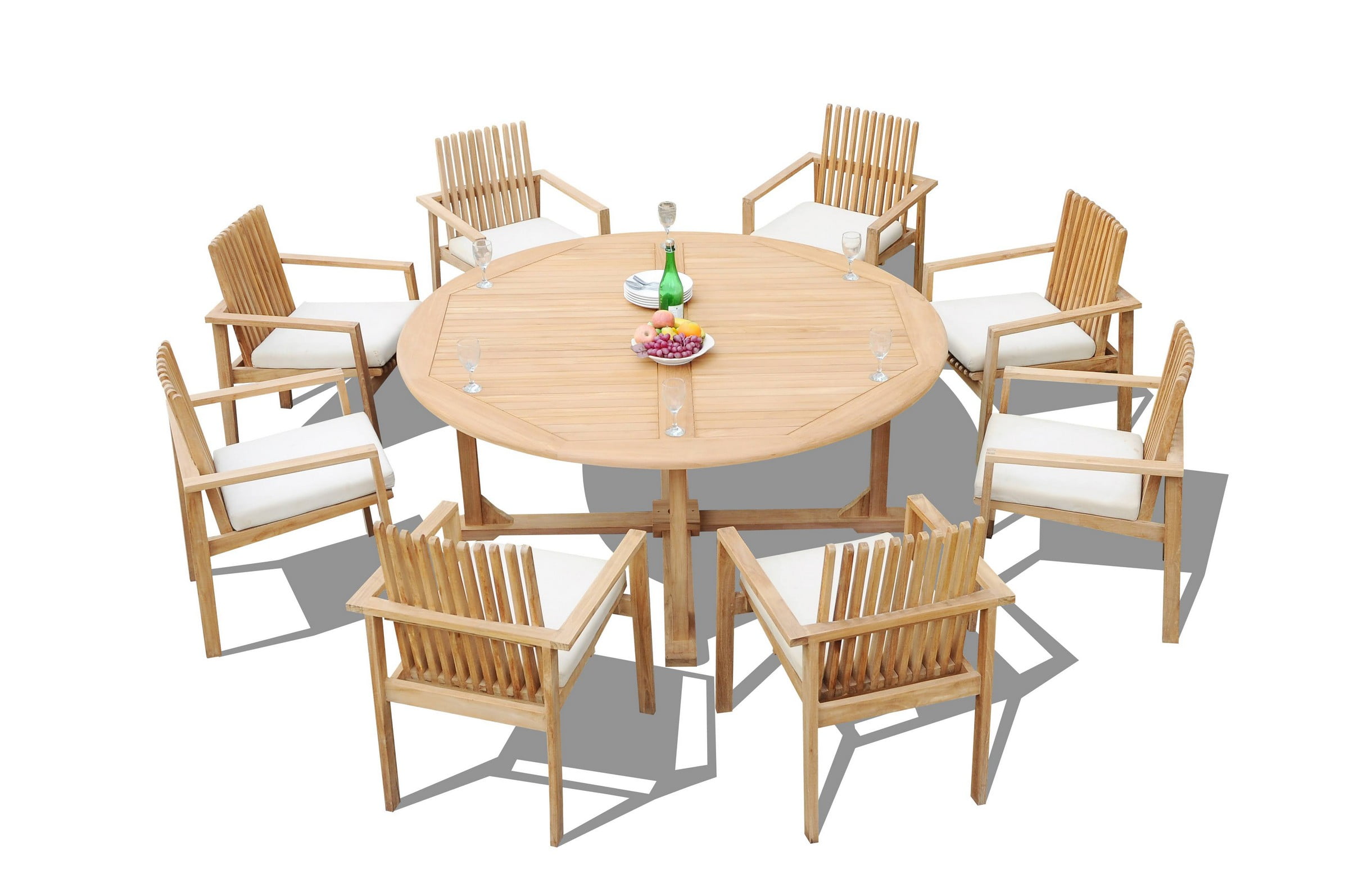 Grade-A Teak Dining Set: 8 Seater 9 Pc: 72" Round Table And 8 Clipper ...