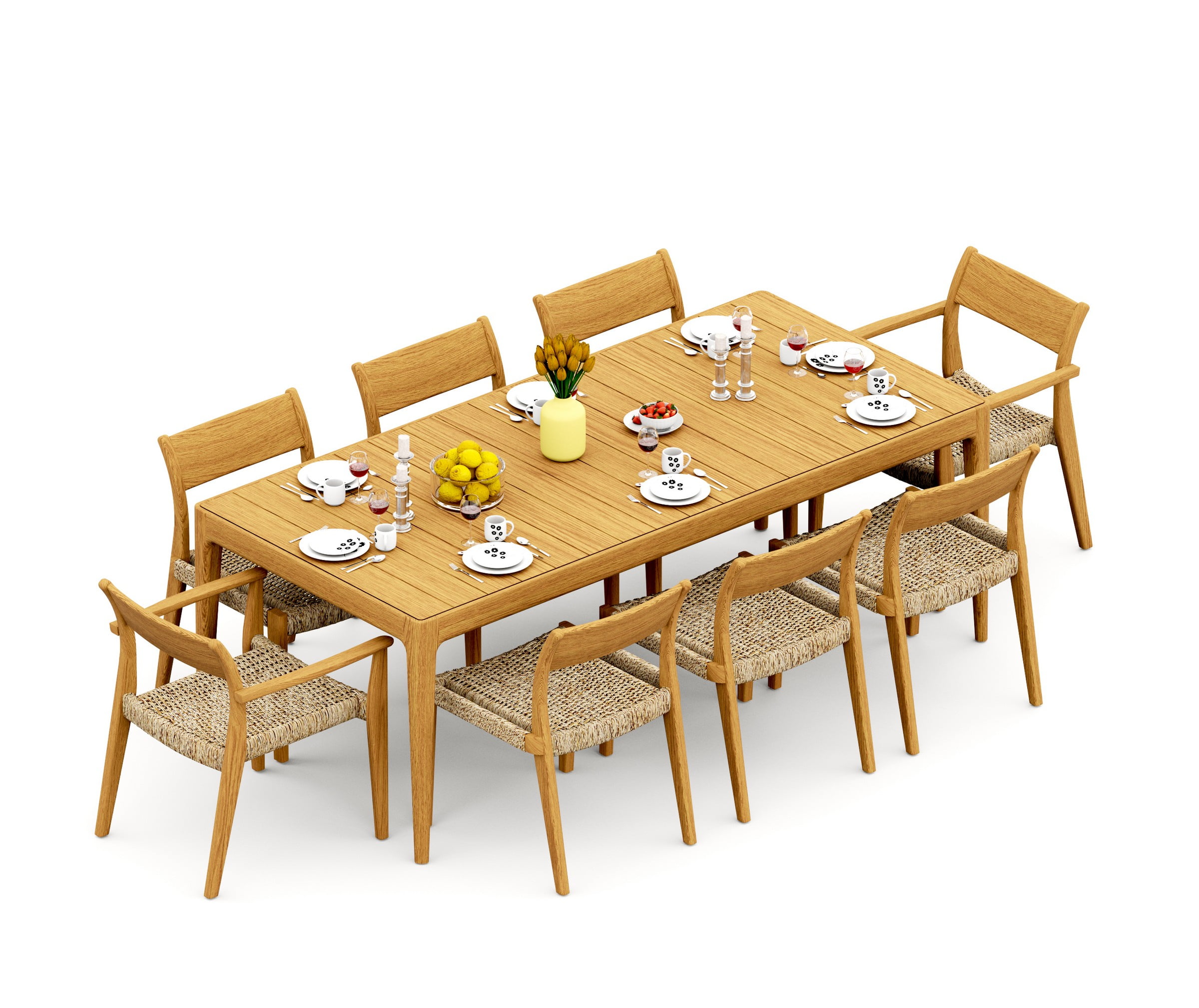 Grade-A Teak Dining Set: 8 Seater 9 Pc: And 8 Amilo Chairs (2 Arm & 6 ...