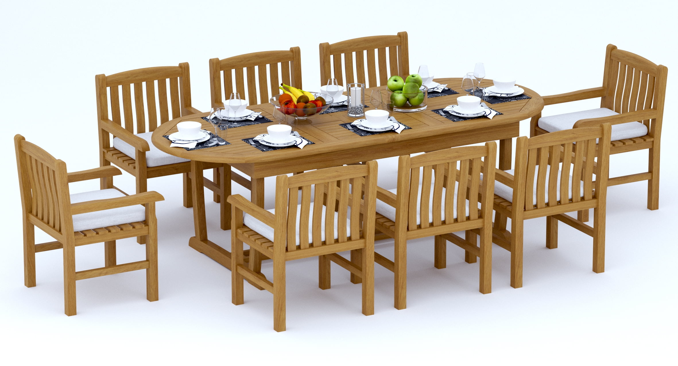 Grade-A Teak Dining Set: 8 Seater 9 Pc: And 8 Devon Arm Chairs Outdoor ...
