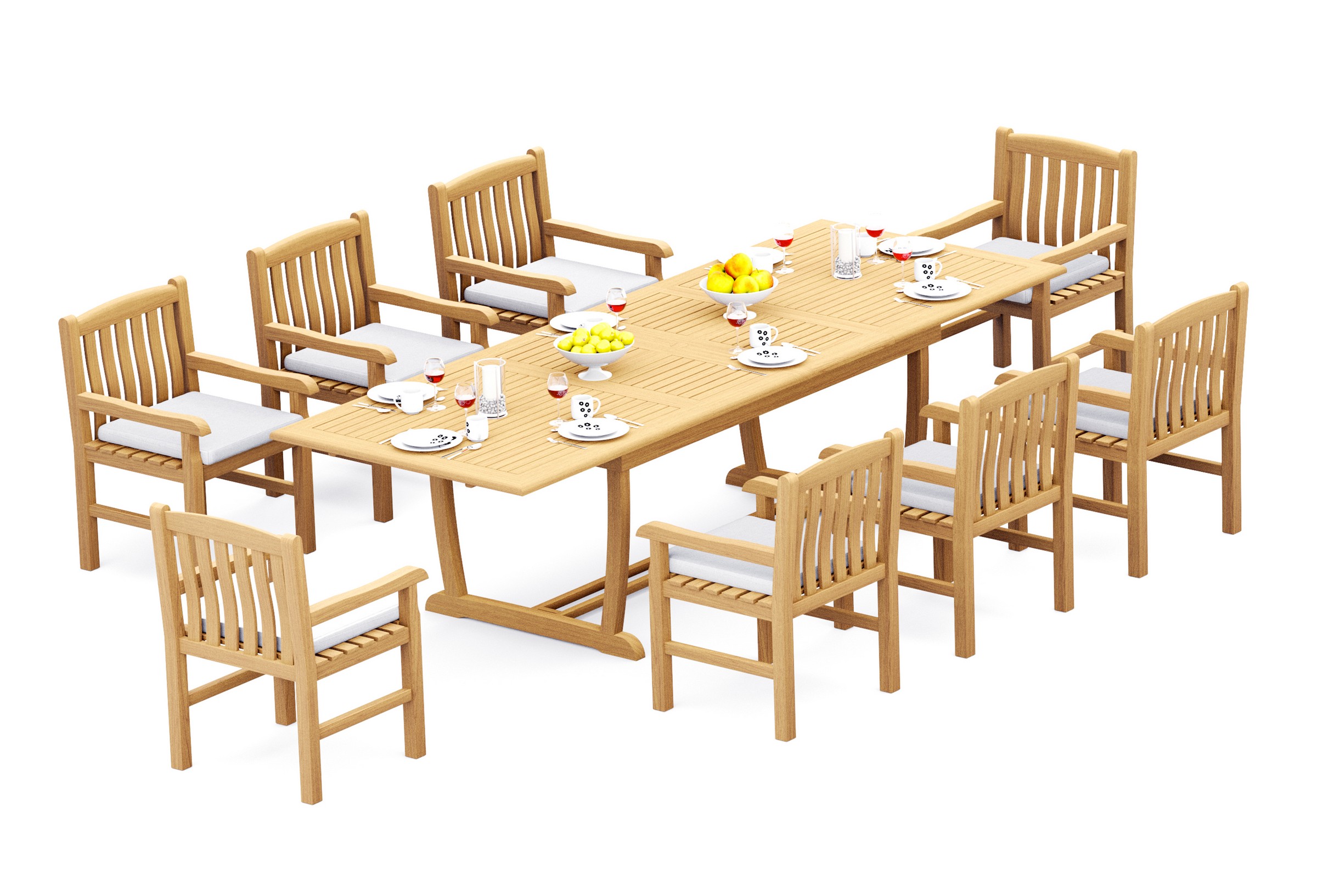 Grade-A Teak Dining Set: 8 Seater 9 Pc: And 8 Devon Arm Chairs Outdoor ...