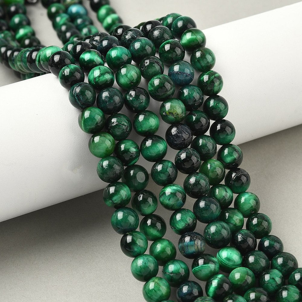 Grade B Natural Tiger Eye Beads Strands Dyed Round Green 8.5mm Hole: 1.2mm about 46~48pcs/strand ...