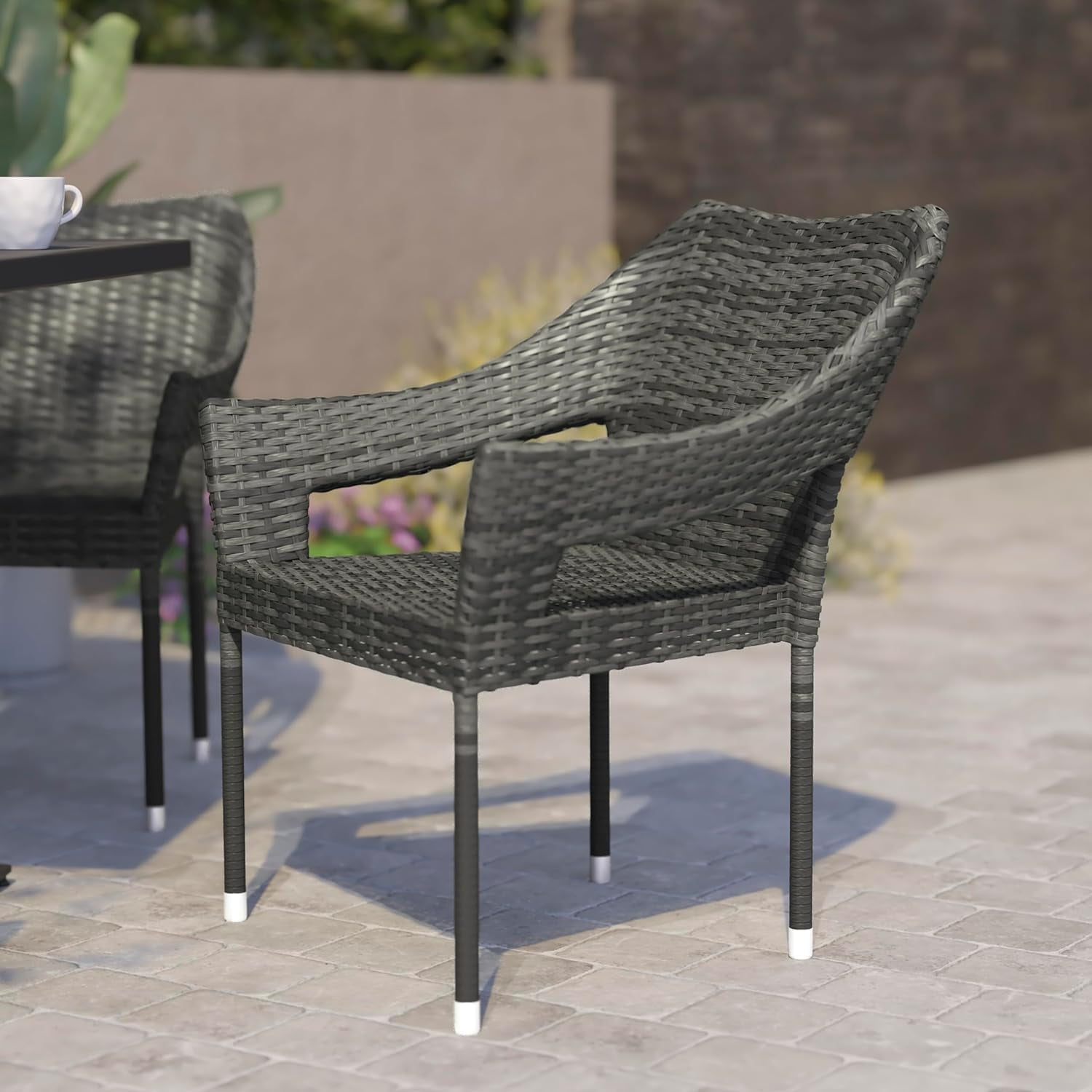 Grade Patio Chair, All Weather PE Rattan Wicker Stacking Patio Dining ...