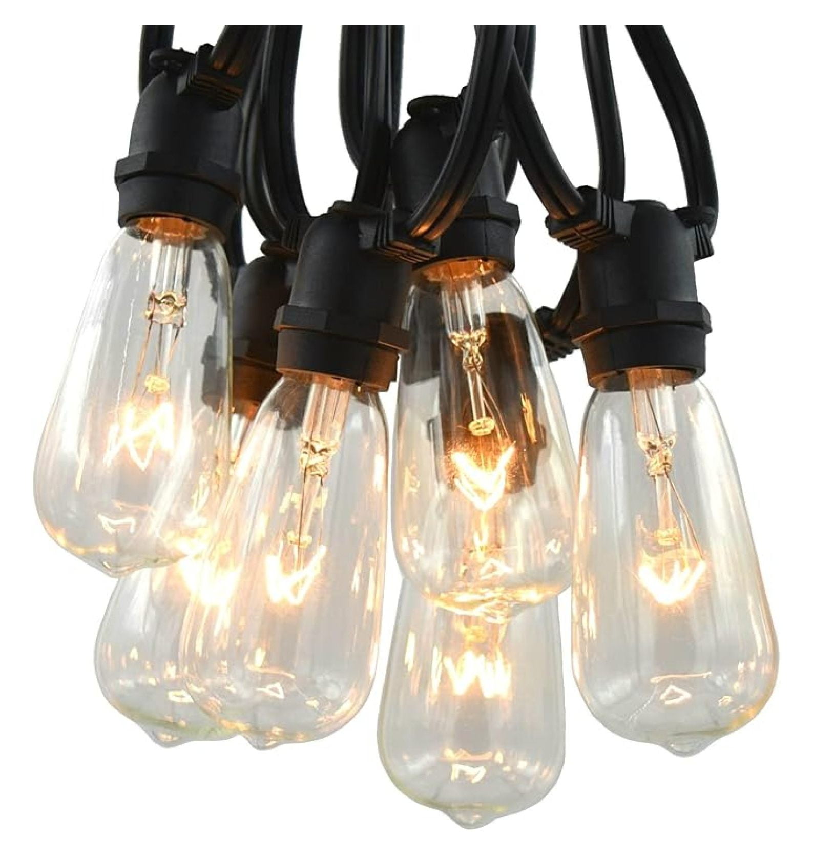 Grade Vintage Edison Outdoor String Lights (ST40 Clear - Black Wire, 25 ...