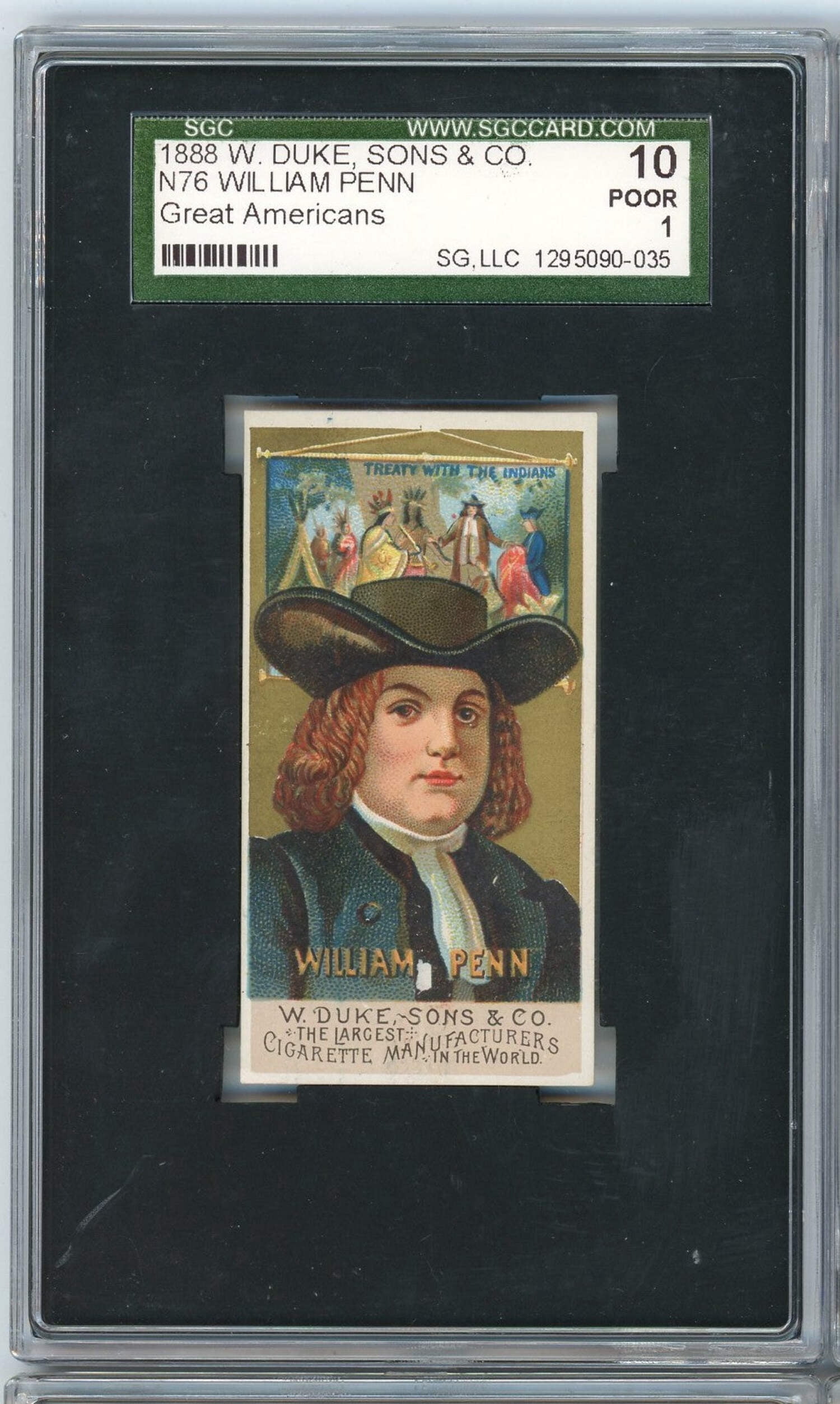 Graded 1888 W. Duke, Sons Co. N76 Great Americans William Penn Baseball ...