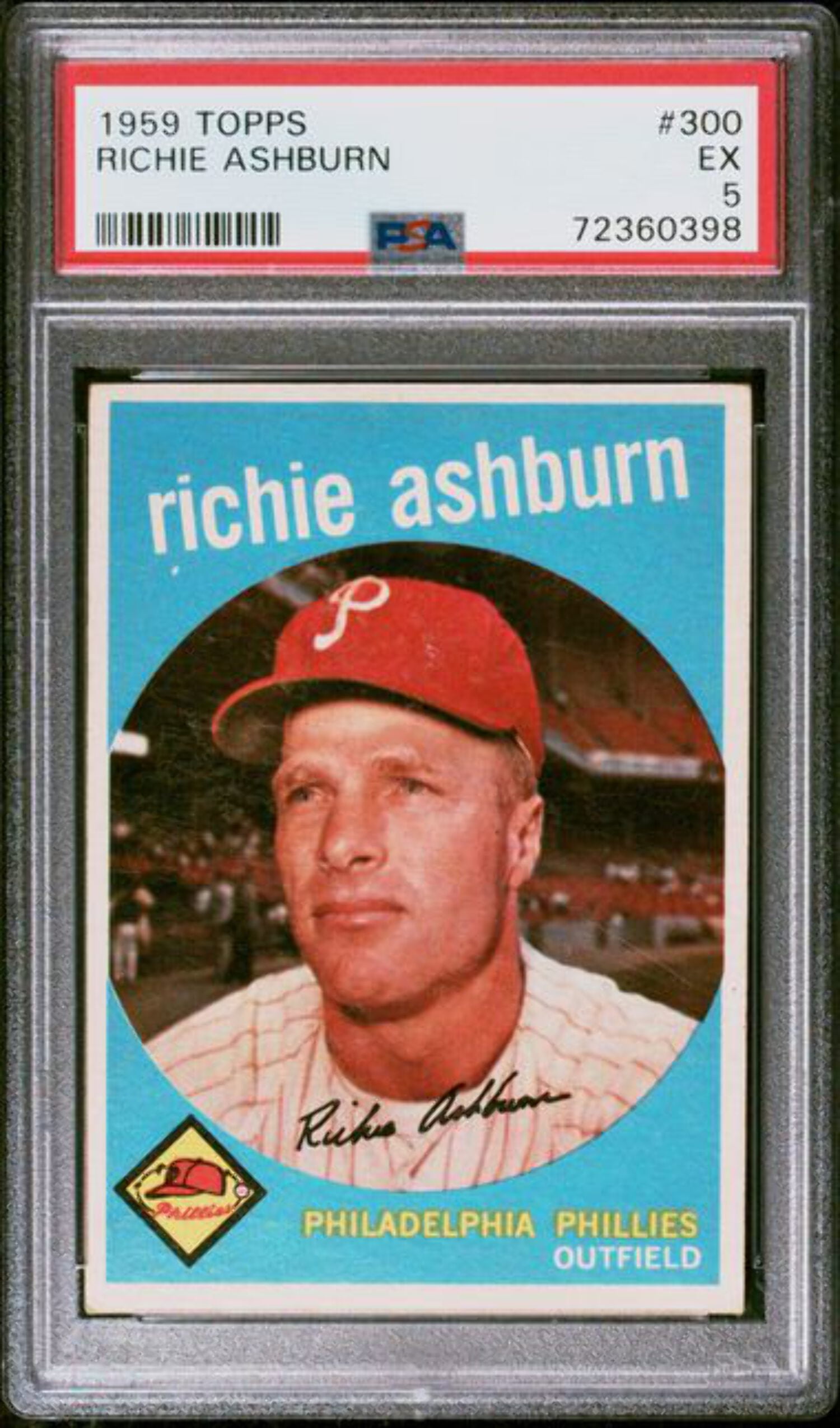 Graded 1959 Topps Richie Ashburn #300 Baseball Card PSA 5 Excellent ...