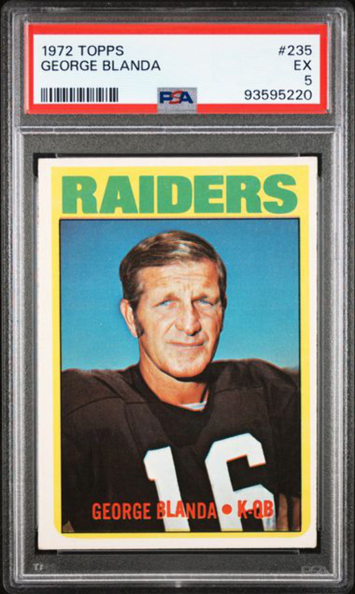 Graded 1972 Topps George Blanda #235 Football Card PSA 5 Excellent ...
