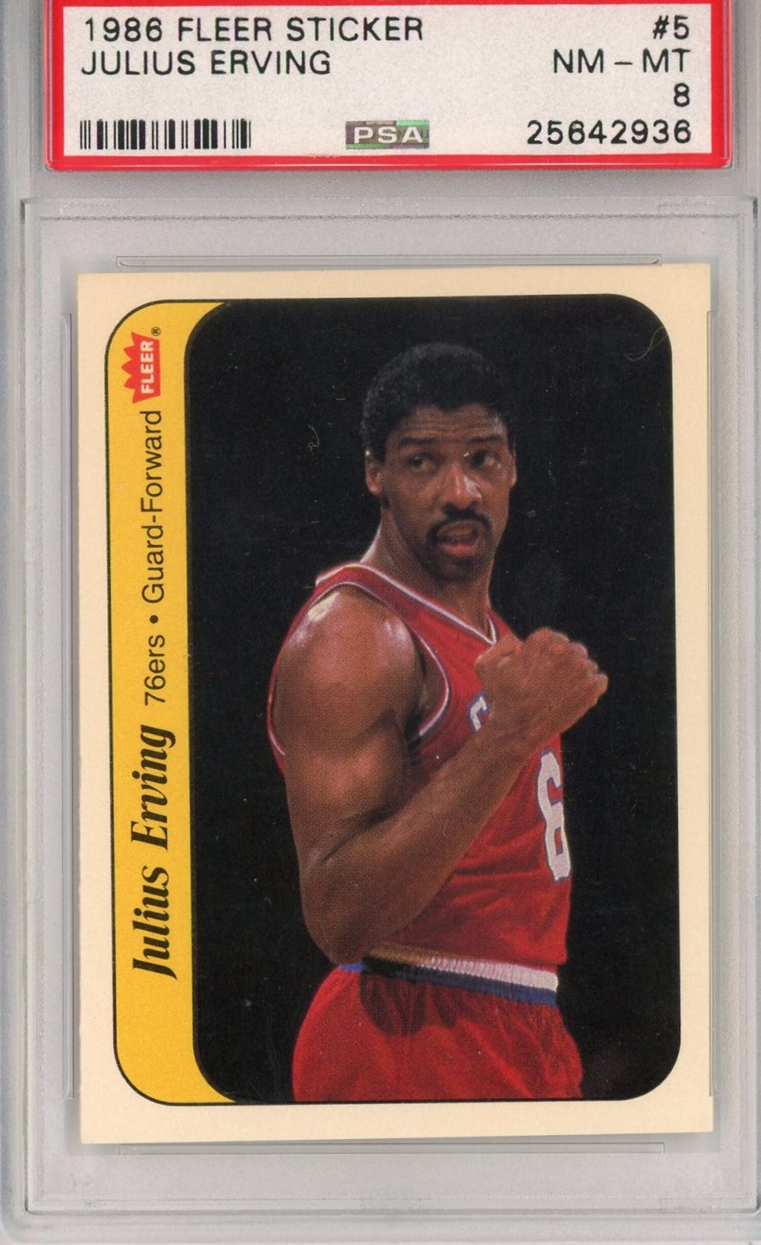 Graded 1986 Fleer Sticker Julius Erving #5 Basketball Card PSA 8 Near ...