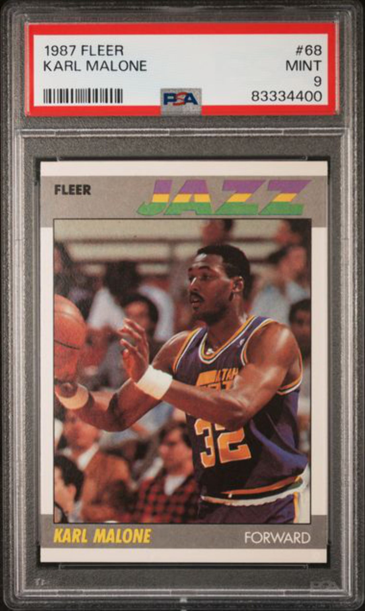 Graded 1987 Fleer Karl Malone #68 2nd Year Basketball Card PSA 9 Mint ...