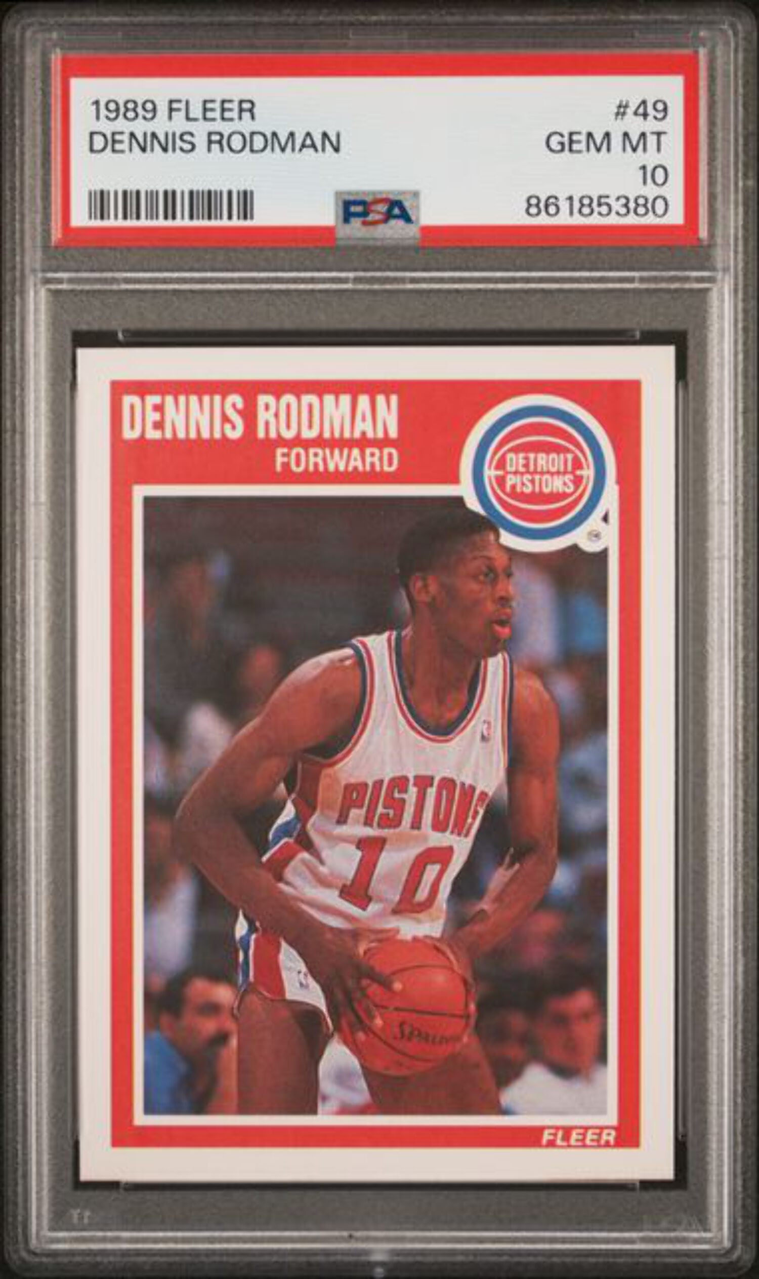 Graded 1989 Fleer Dennis Rodman #49 2nd Year Basketball Card PSA 10 Gem ...