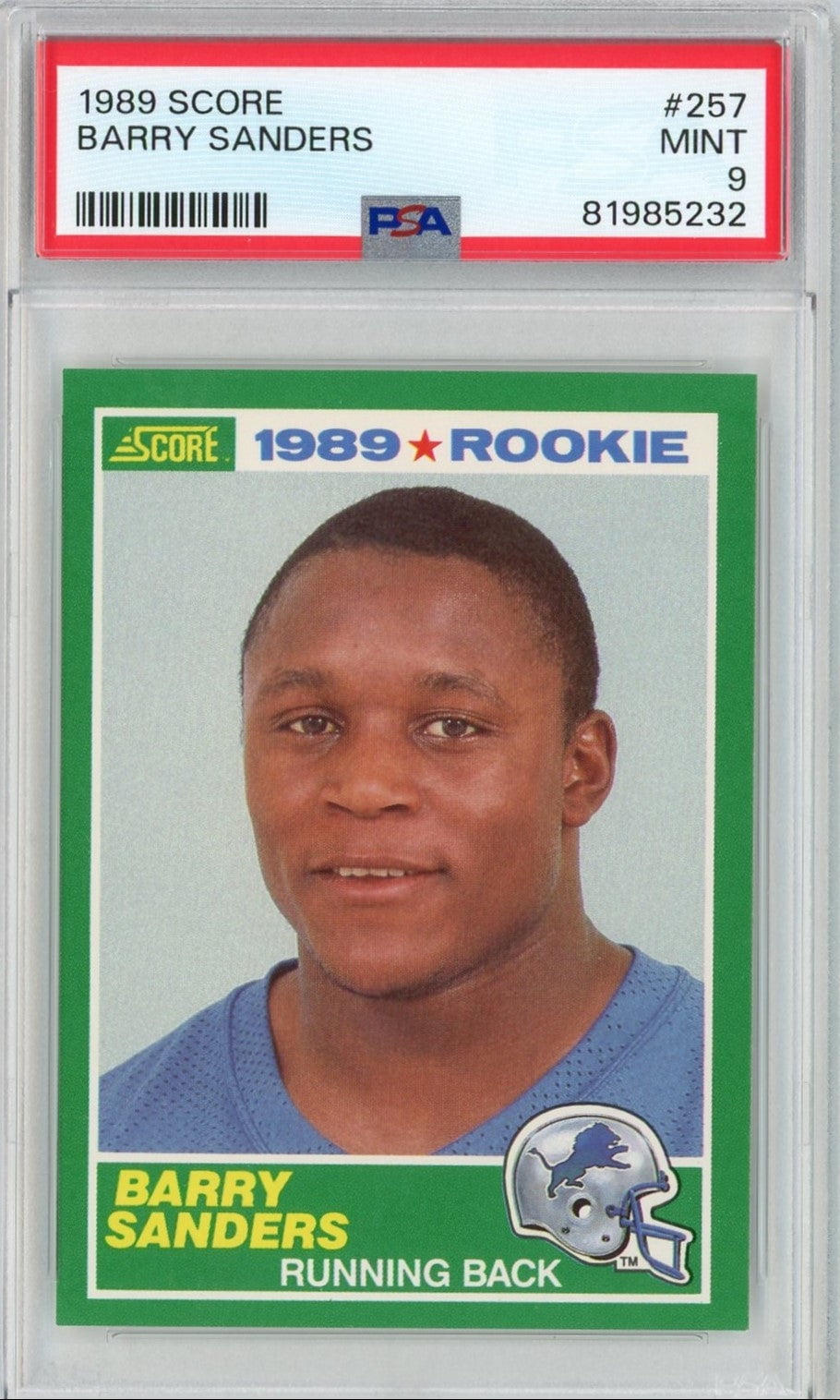 Graded 1989 Score Barry Sanders #257 Rookie RC Football Card PSA 9 Mint ...