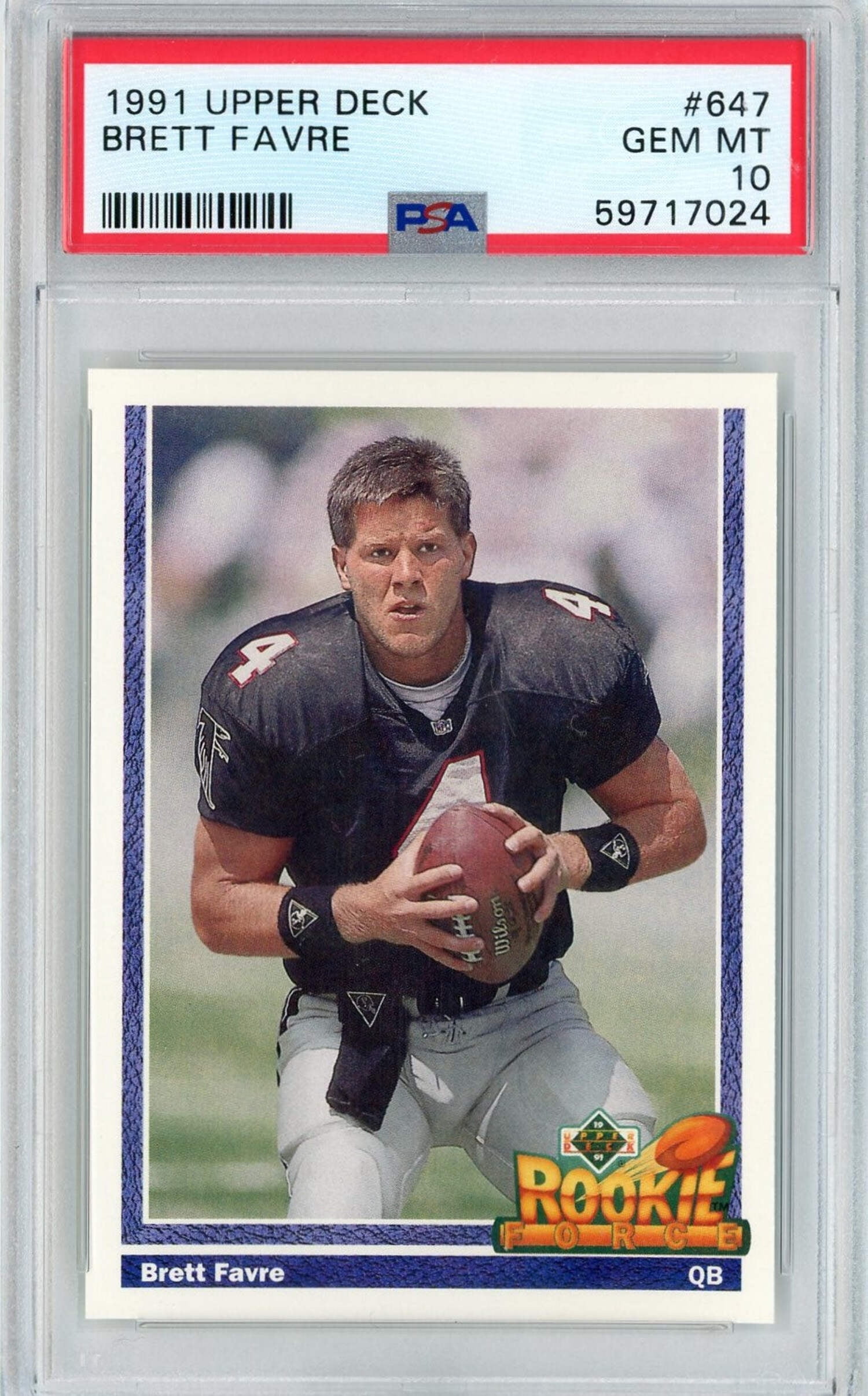 Graded 1991 Upper Deck Brett Favre #647 Rookie RC Football Card PSA 10 ...