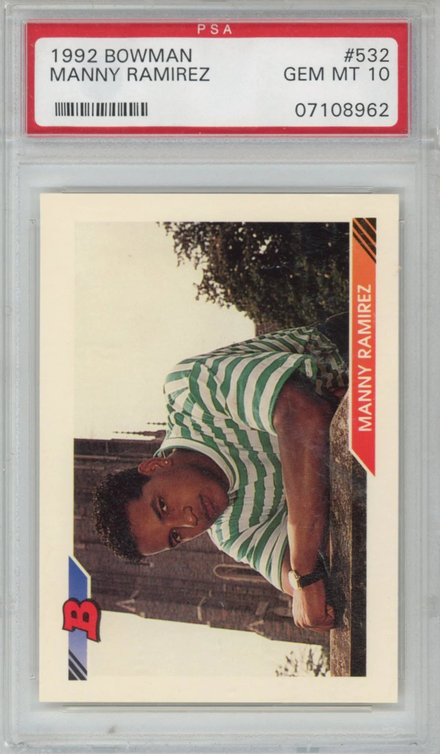 Graded 1992 Bowman Manny Ramirez #532 Rookie RC Baseball Card PSA 10 ...