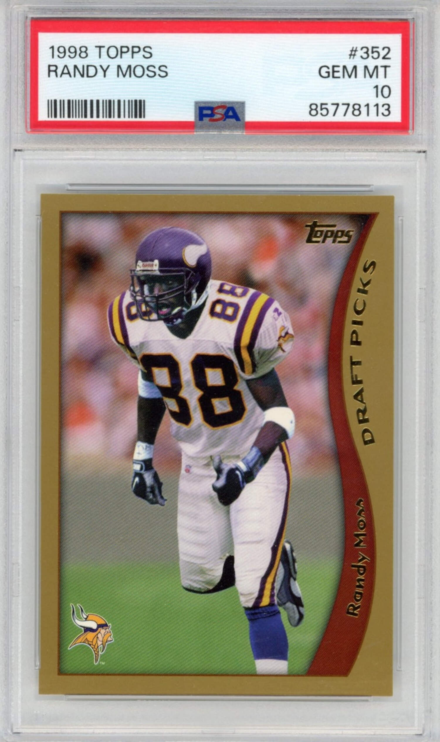Graded 1998 Topps Randy Moss #352 Rookie RC Football Card PSA 10 Gem ...