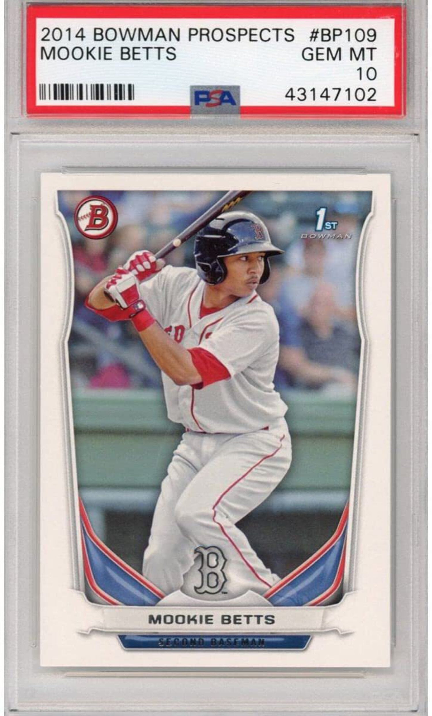 Graded 2014 Bowman Prospects Mookie Betts #BP109 Rookie RC Baseball Card PSA 10 Gem Mint ...
