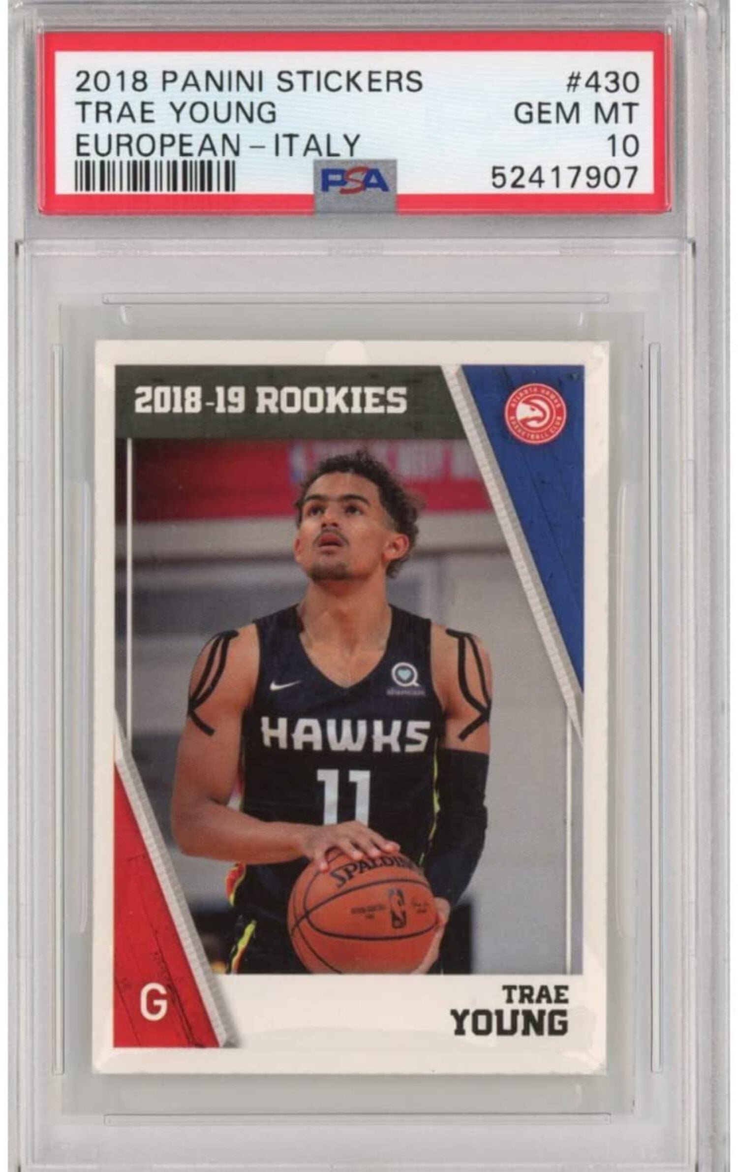 Graded 2018-19 Panini Stickers Trae Young #430 European Italy Rookie RC ...
