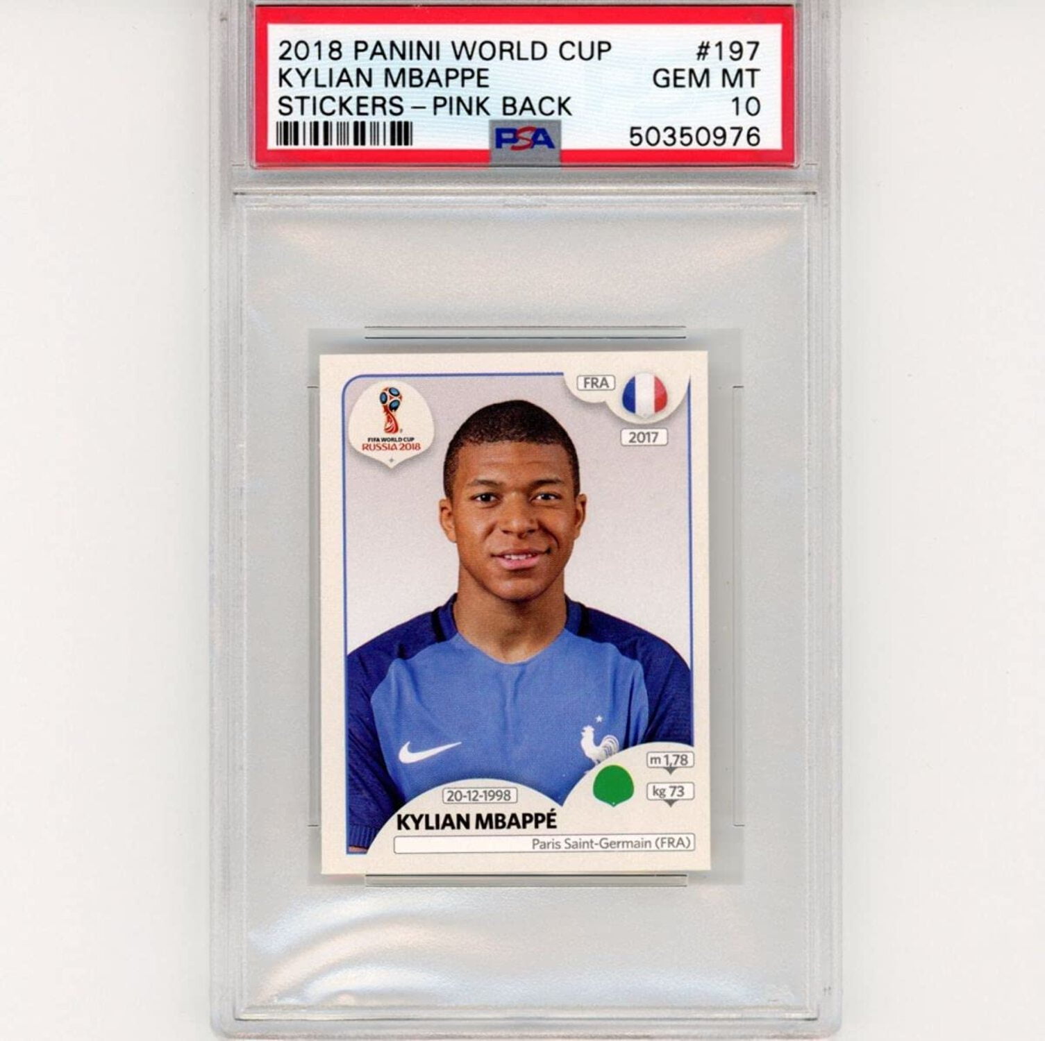 Graded 2018 Panini World Cup Kylian Mbappe #197 Stickers Pink Back ...