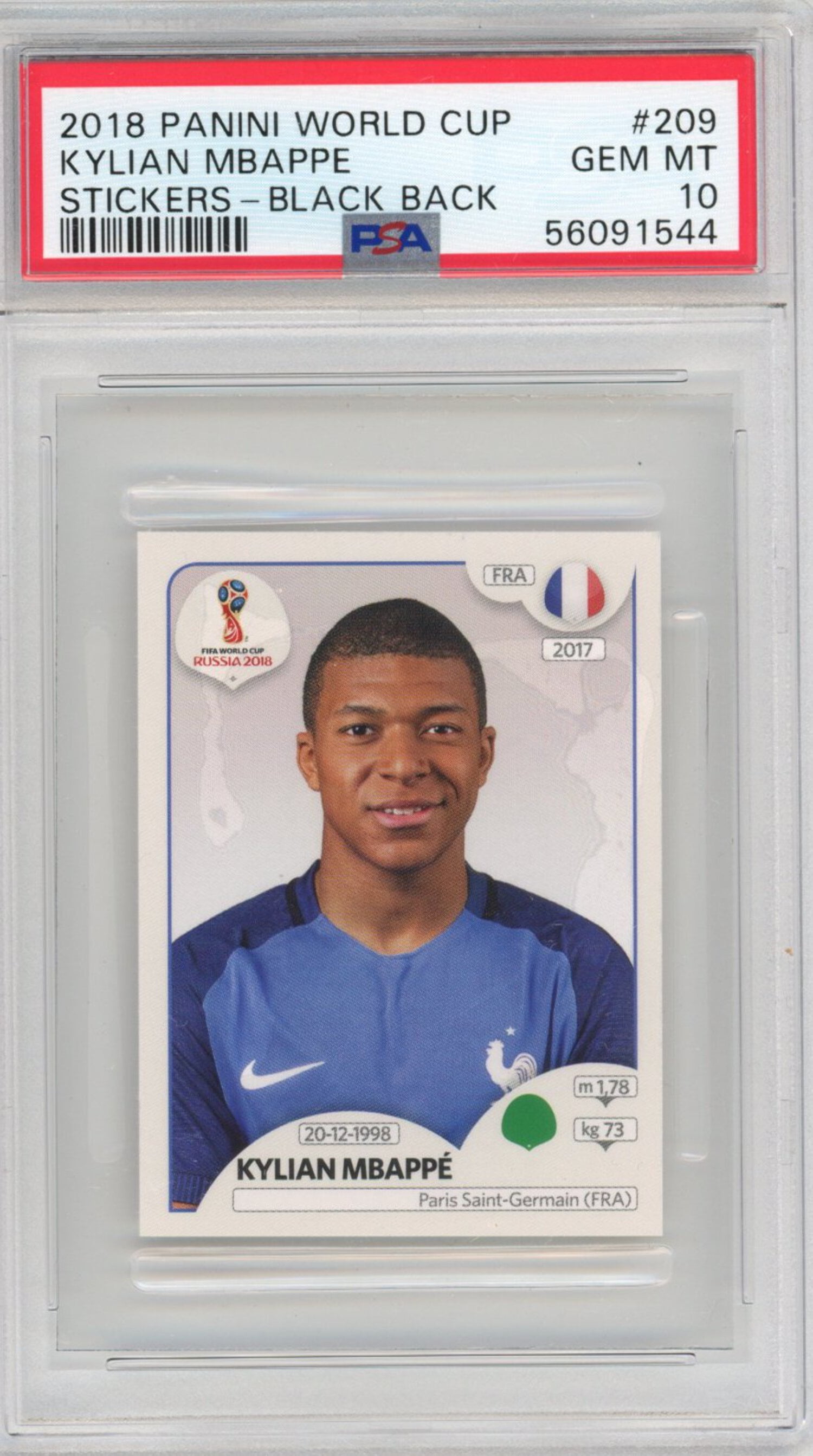 Graded 2018 Panini World Cup Kylian Mbappe #209 Stickers Black Back ...