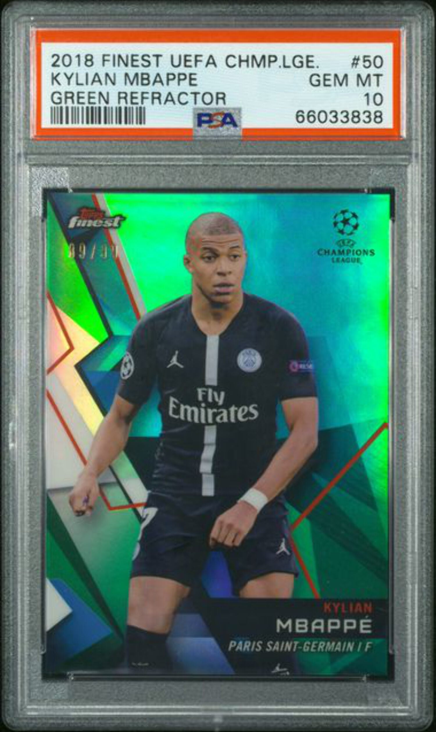 Graded 2018 Topps Finest UCL Kylian Mbappe #50 Green Refractor /99 ...