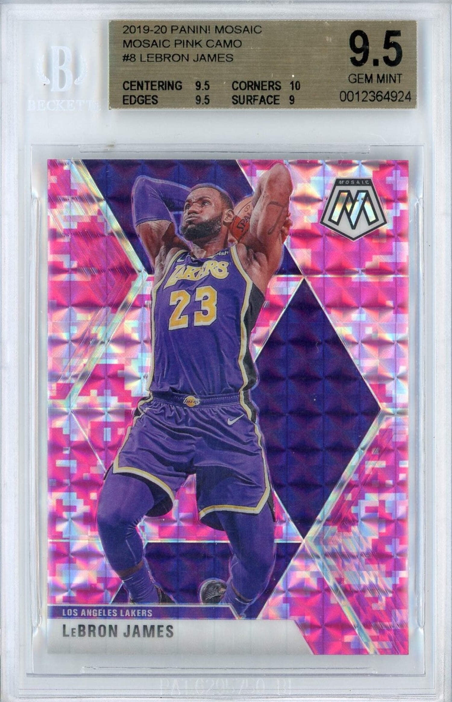 Graded 2019 Panini Mosaic LeBron James #8 Pink Camo Basketball Card BGS ...