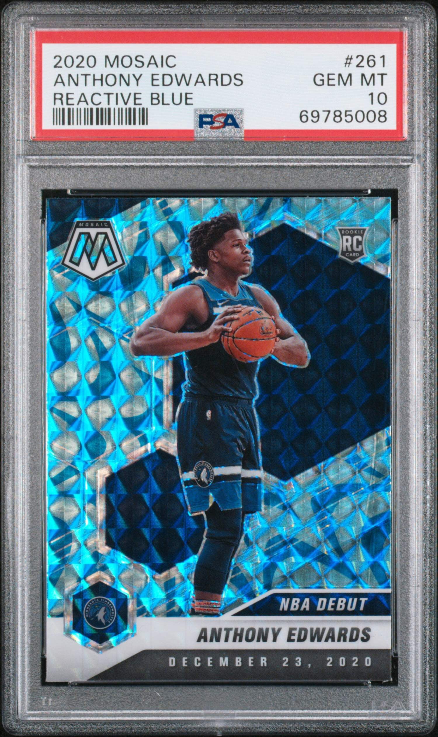 Graded 2020-21 Panini Mosaic Anthony Edwards #261 Reactive Blue Rookie RC Basketball Card PSA 10 ...