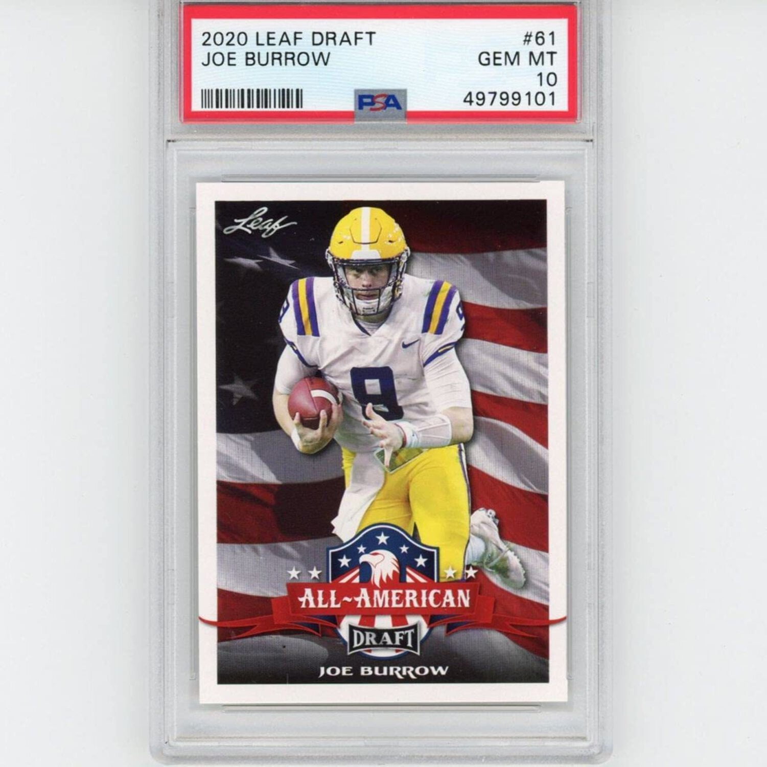 Graded 2020 Leaf Draft Joe Burrow #61 All-American Rookie RC Football ...