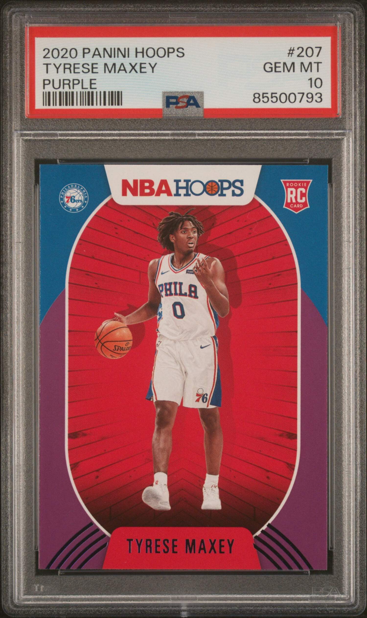 Graded 2020 Panini Hoops Tyrese Maxey #207 Purple Rookie RC Basketball ...