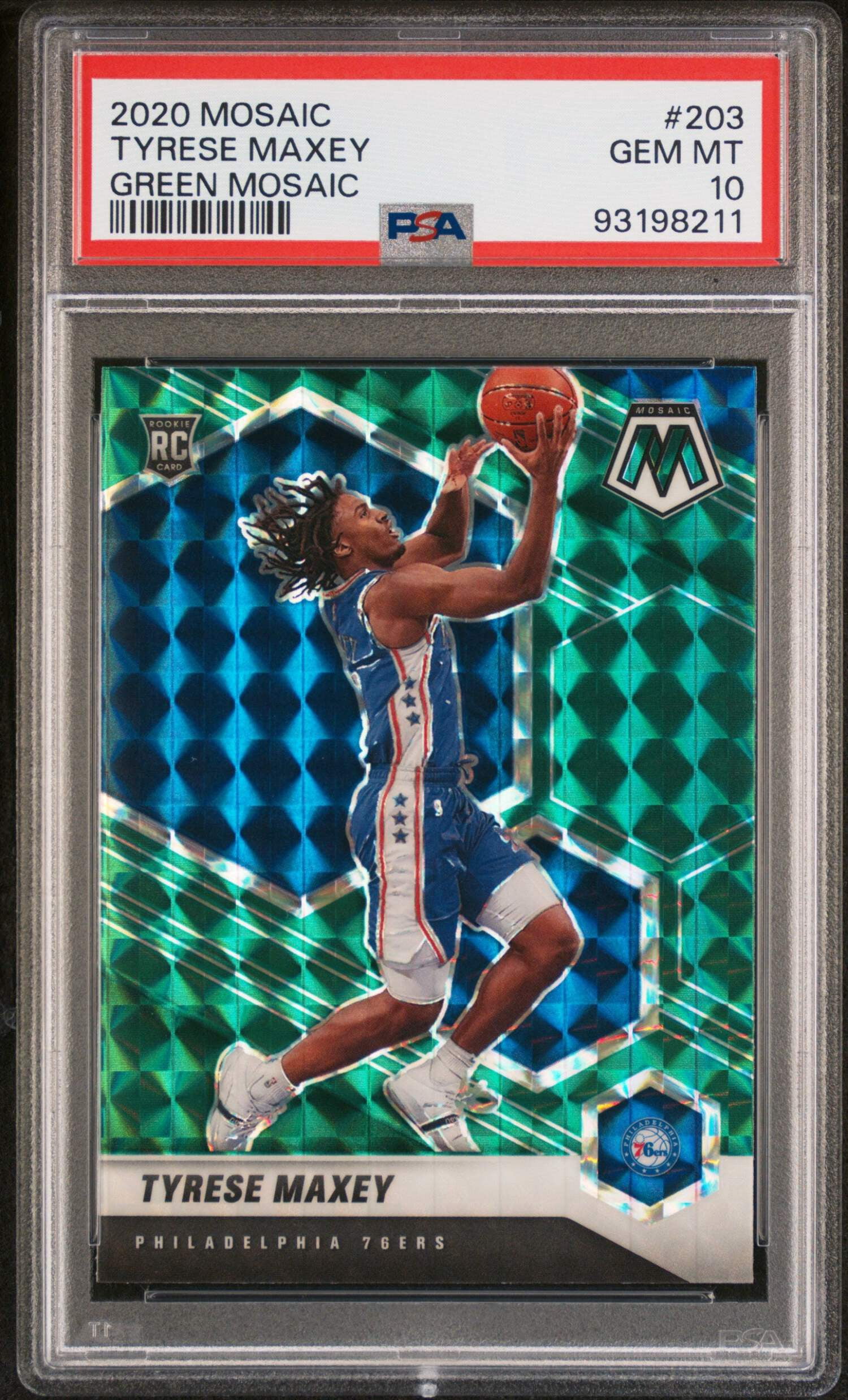 Graded 2020 Panini Mosaic Tyrese Maxey #203 Green Mosaic Rookie RC ...